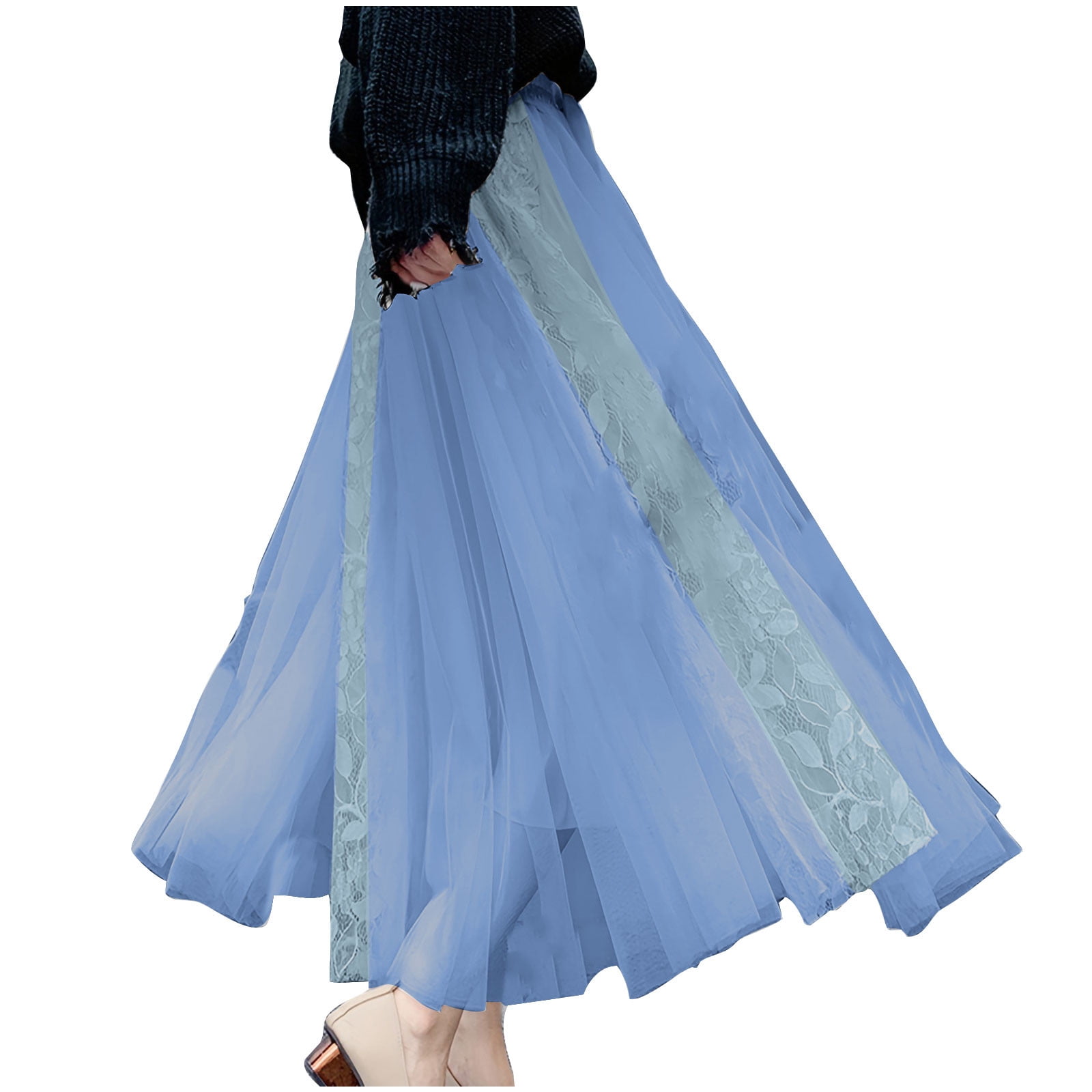 Sky Light Blue Skort for Ladies Maxi Long Loose Fit Brunch Mesh Basic ...