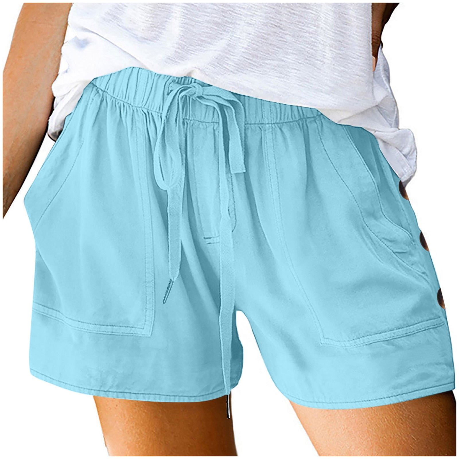 Sky Light Blue Tie Knot Paperbag Elastic Waist Basic Casual for Women ...