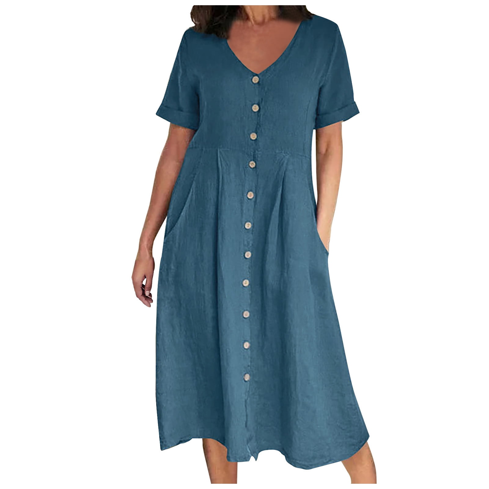 Sky Light Blue Womens Brunch Button Dresses Short Sleeve Dresses for ...