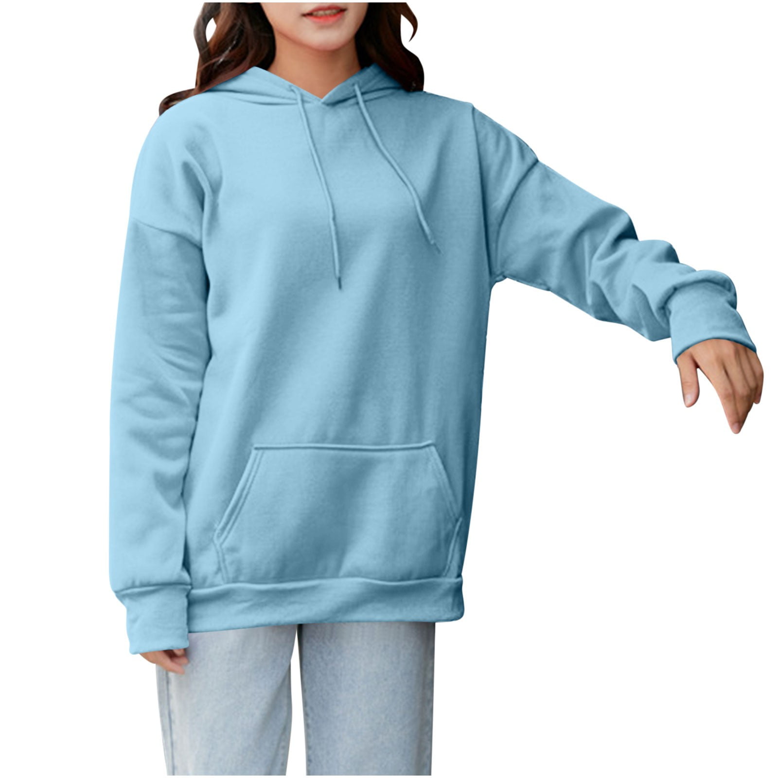Sky Light Blue with Hood Basic Outfit for Women Fall Winter Long Sleeve ...