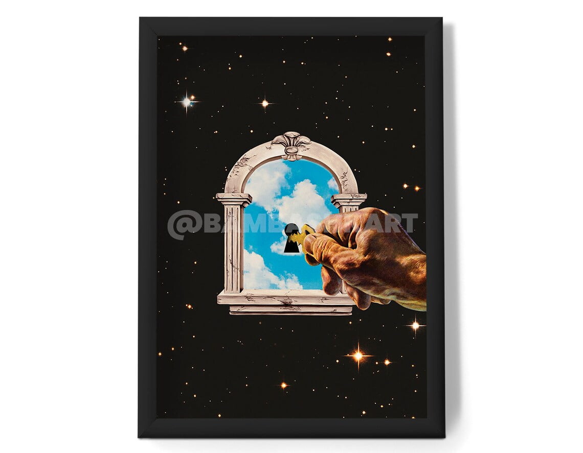 Sky Is The Limit (Collage Art, Trippy Wall Art, Retro Art, Cosmic Art ...