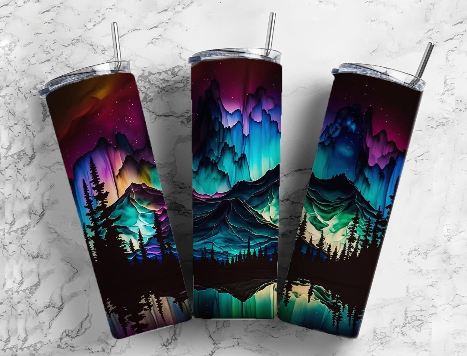 Sky Mountains Alcohol Ink Effect 20 oz. Skinny Tumbler twrap95 ...