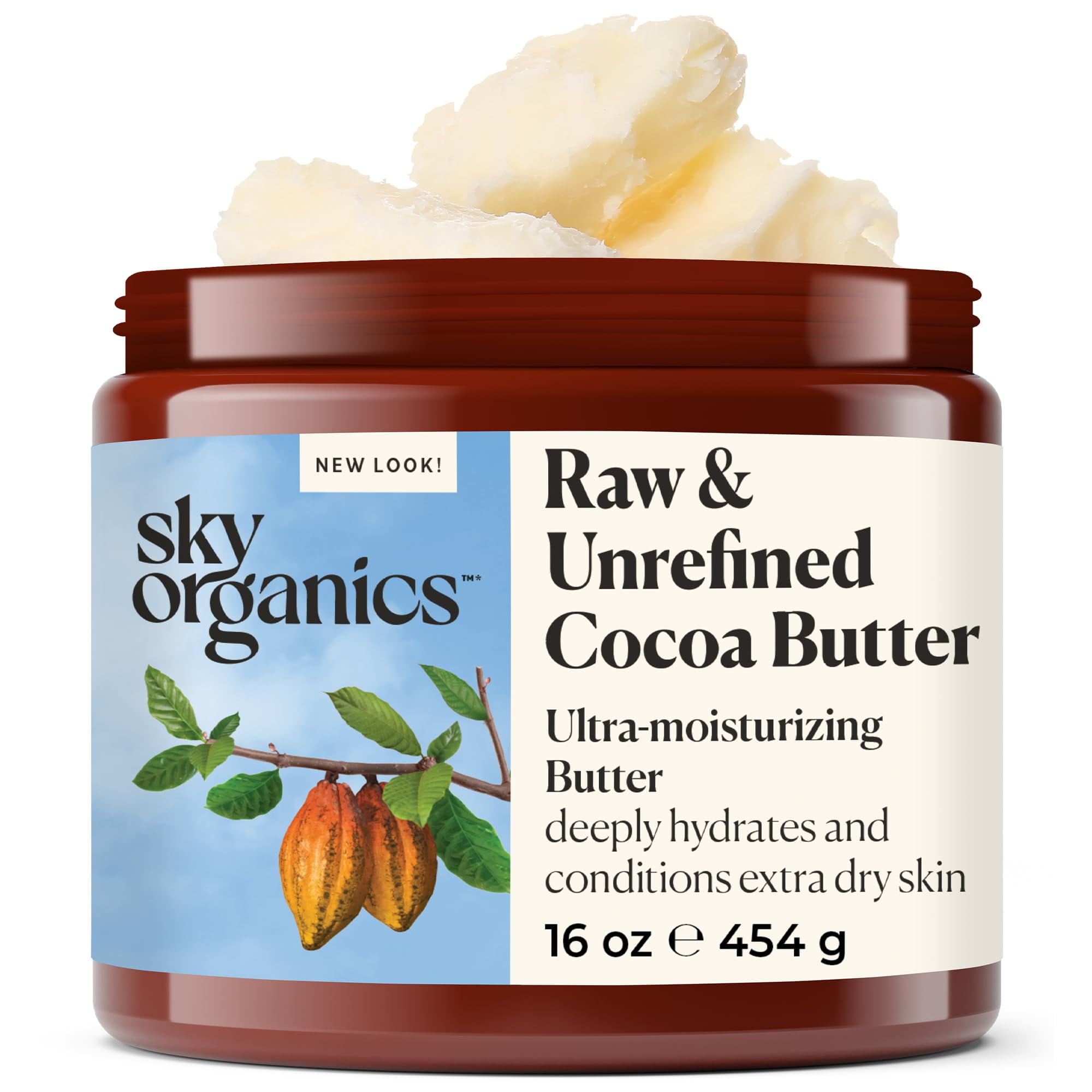 Sky Organics Cocoa Butter for Body, 100% Raw & Unrefined Ultra-Moisturizing Butter to Deeply ...