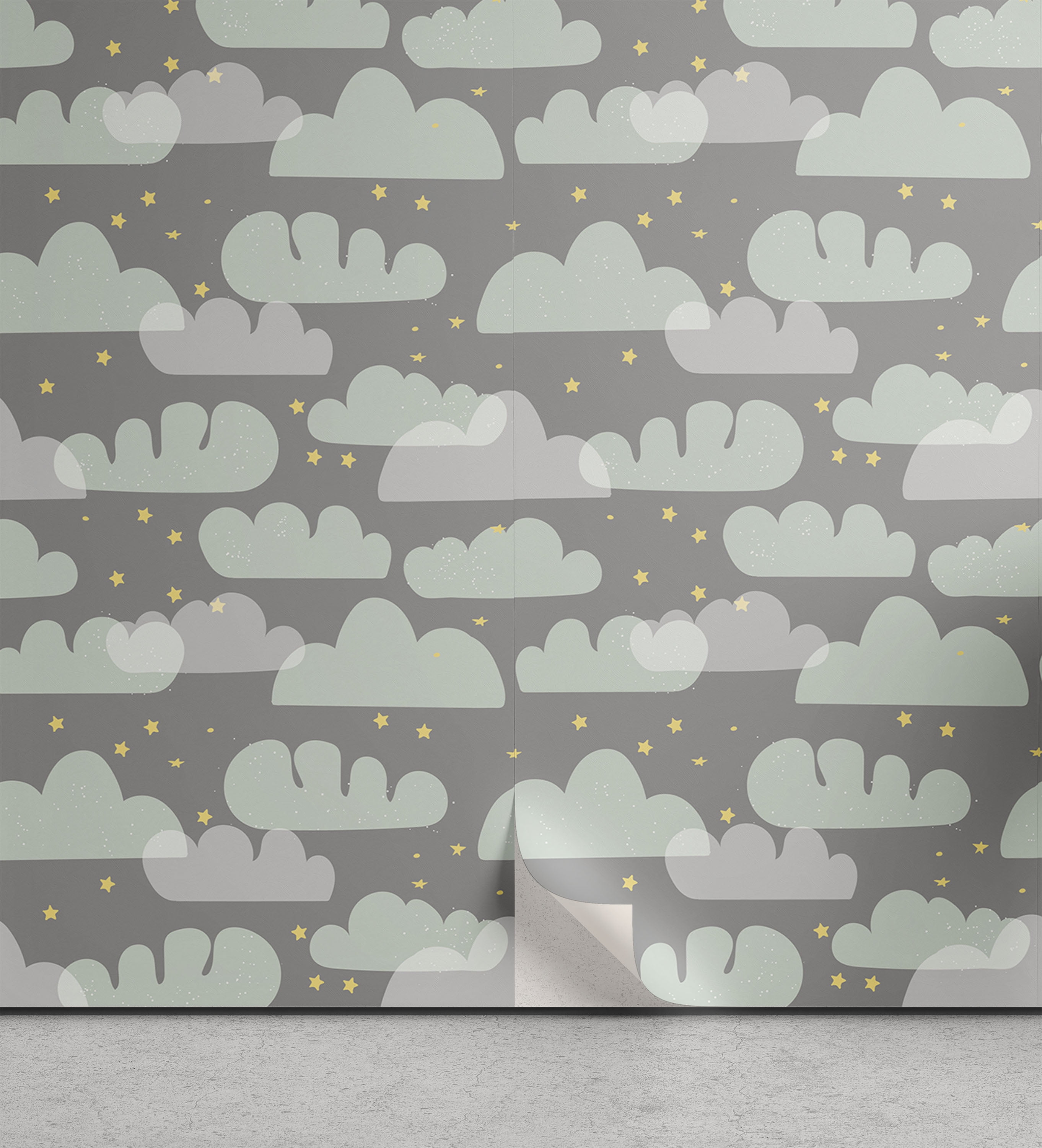 Sky Peel & Stick Wallpaper, Starry Grayscale Pastel Look Night Clouds ...