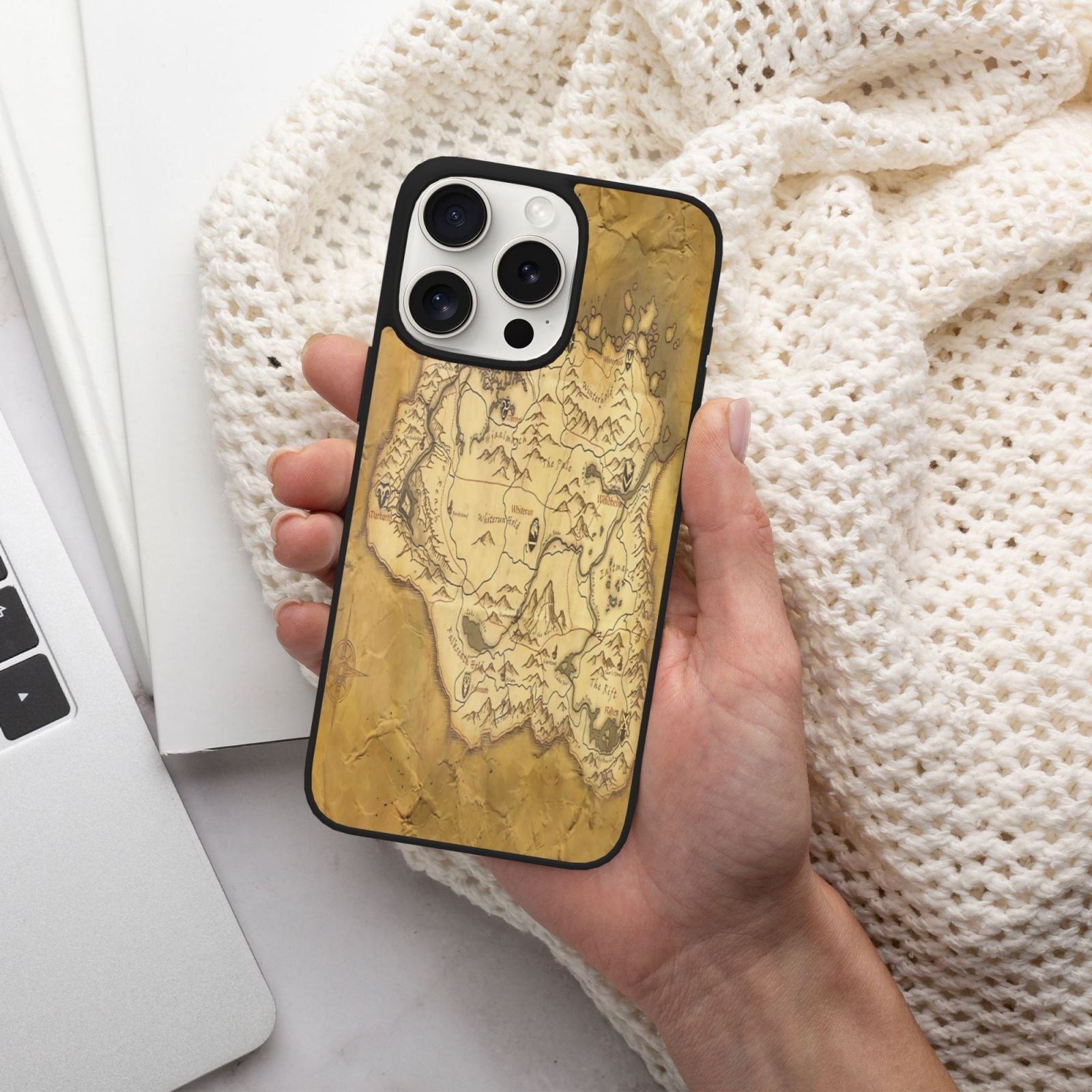 Sky-Rim Worn Parc-Hment Map Iphone 15 Pro Soft Glass Case Iphone 15 Pro ...