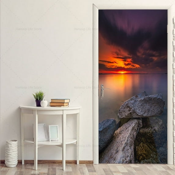 Sky Scenery Door Mural Stickers Self Adhesive Waterproof PVC Wallpaper ...