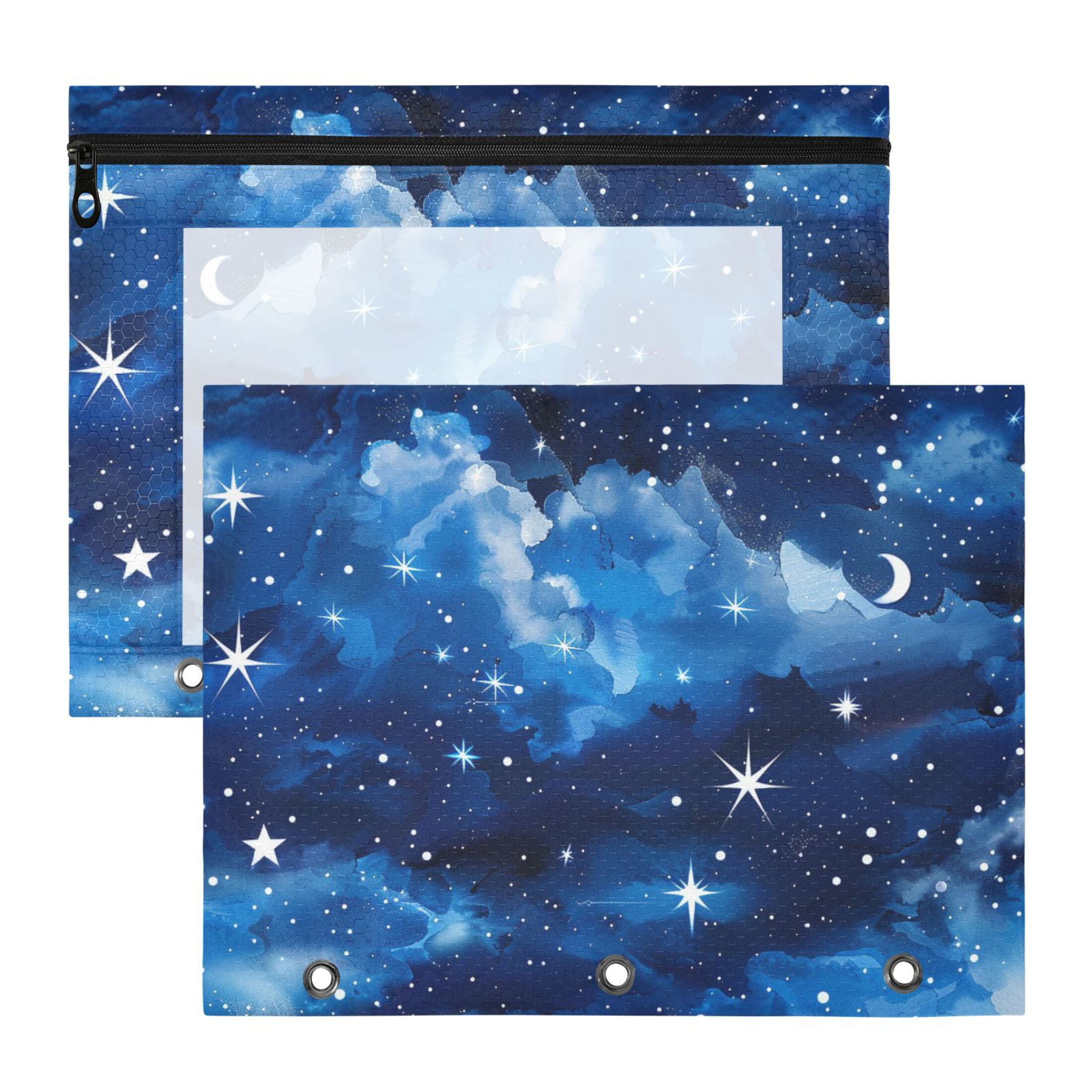 Sky Shining Stars Clouds Moon 3-Ring Binder Pouches A4 Size Zipper ...