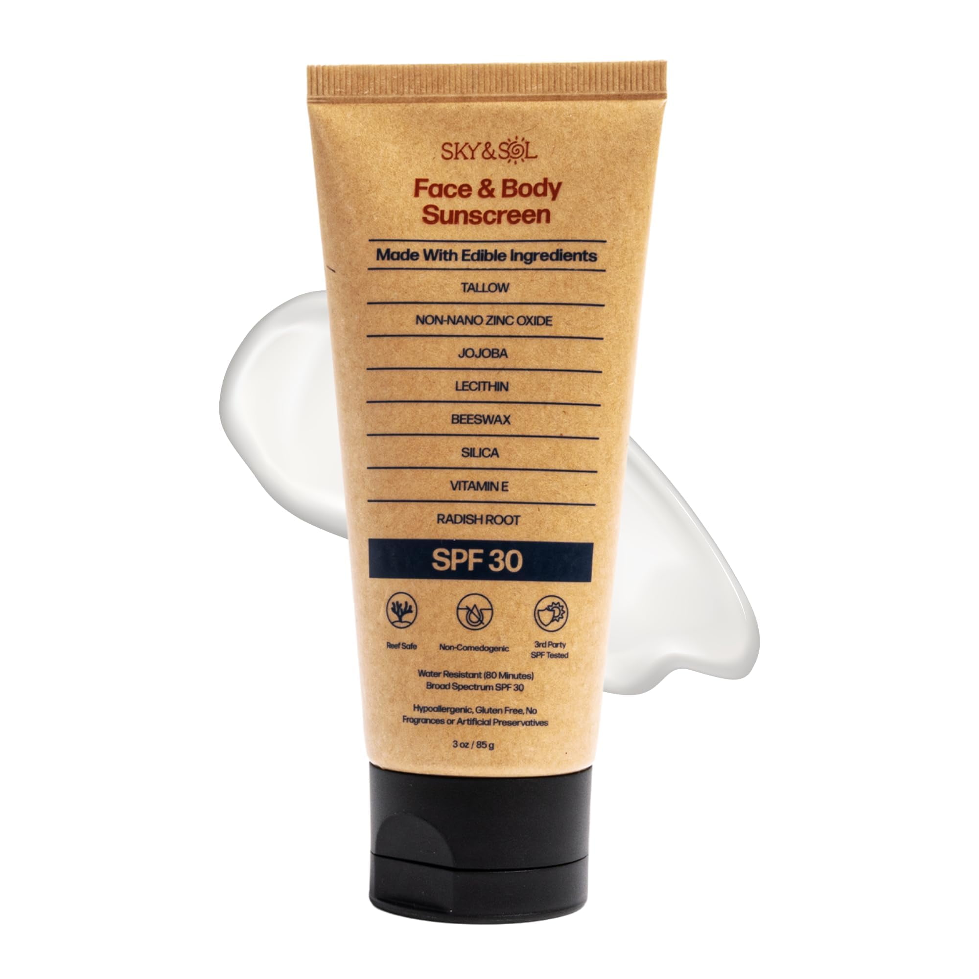 Sky and Sol Natural TMA2 Mineral Sunscreen SPF 30 3 oz: Natural Tallow ...