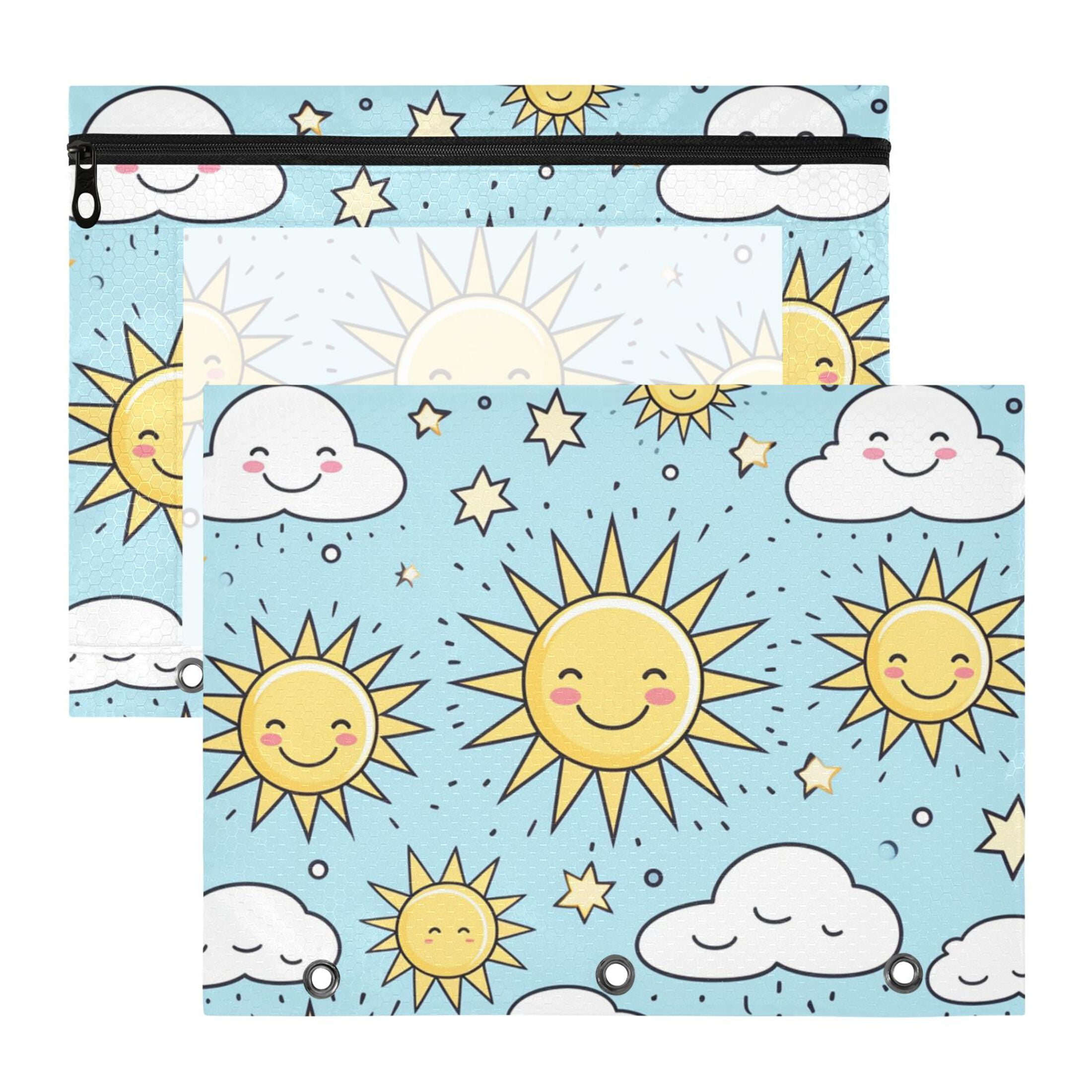 Sky Sun Clouds Stars Cute 3-Ring Binder Pouches A4 Size Zipper Pocket ...