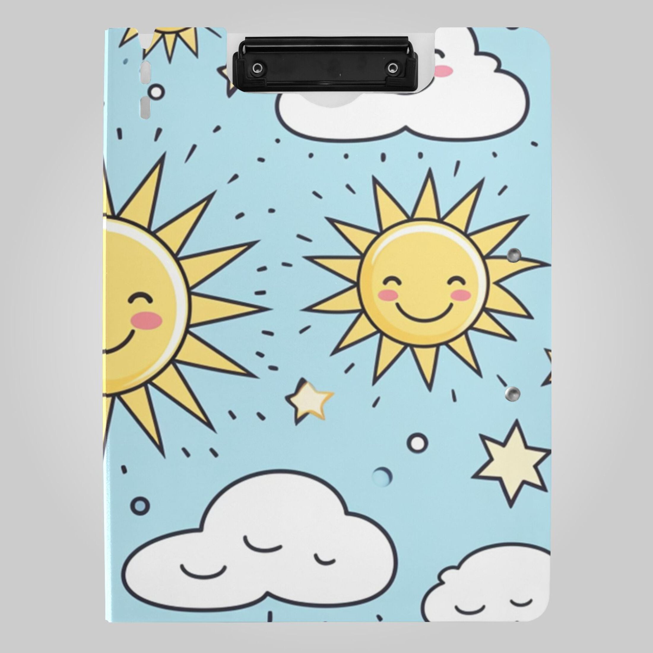 Sky Sun Clouds Stars Cute Foldable Binder Folder Clipboard with Pen ...