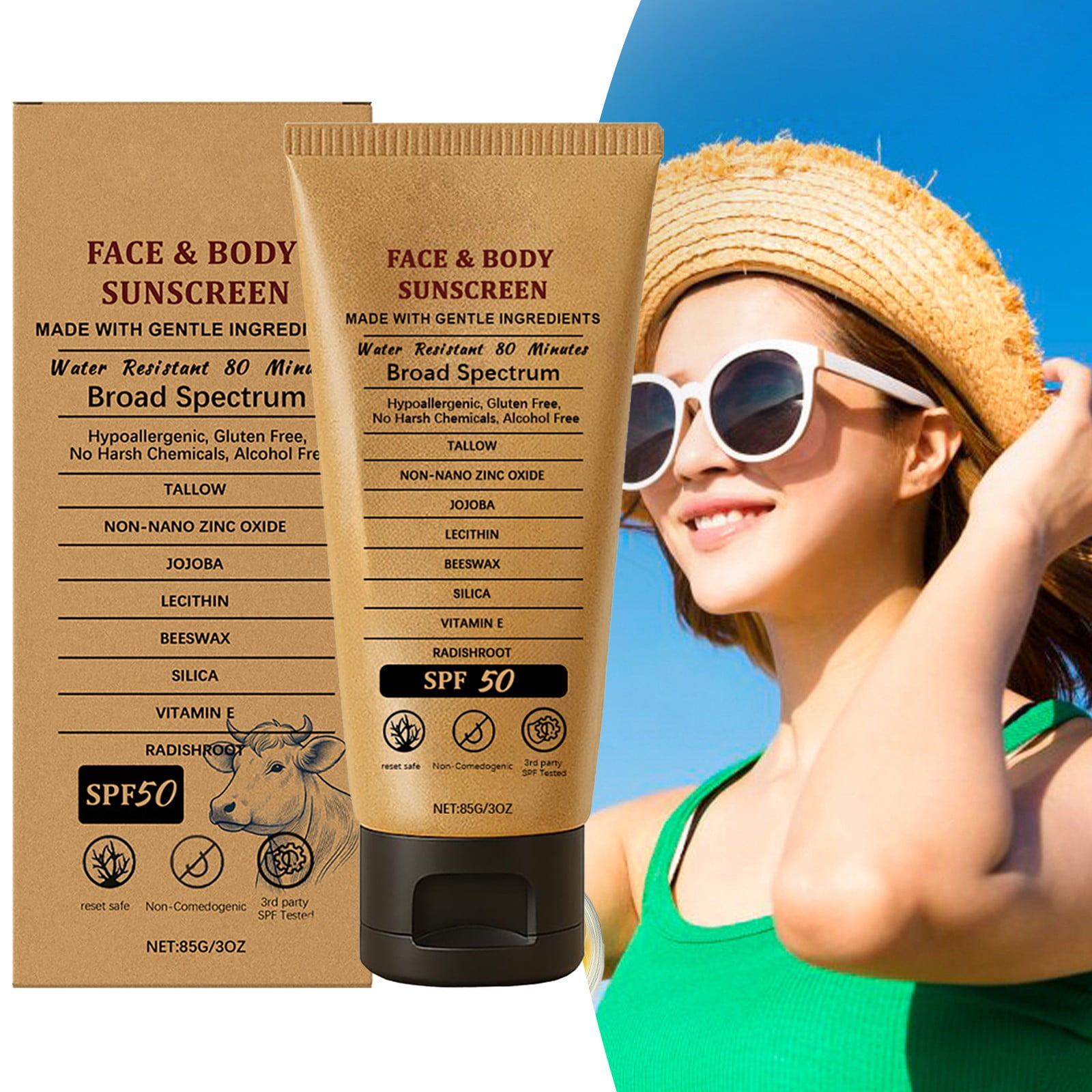 Sky Tallow Sunscreen Non Greasy Organic Natural Sol Beef Tallow for ...