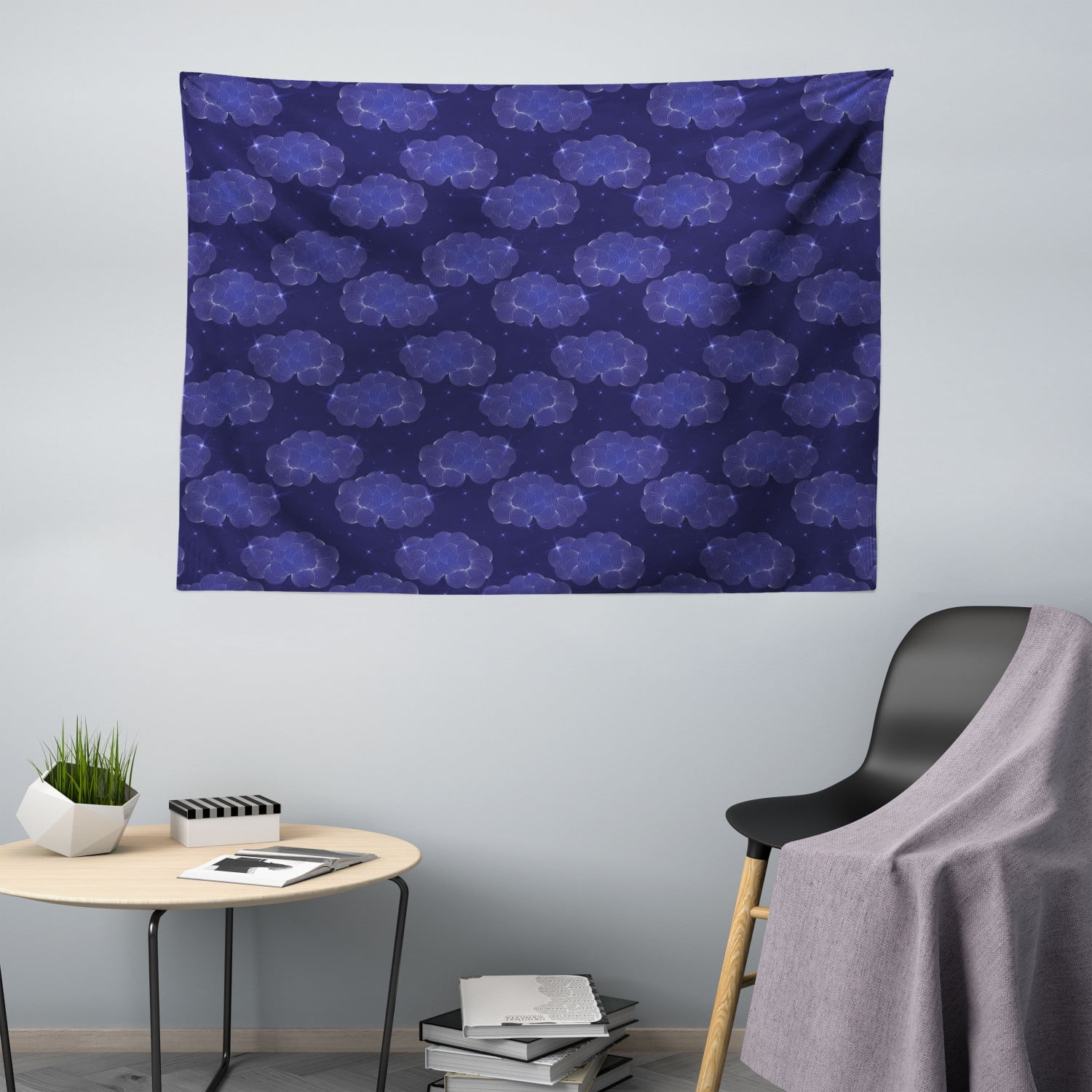 Sky Tapestry, Repetitive Zentangle Clouds Stars Night Sky Theme ...