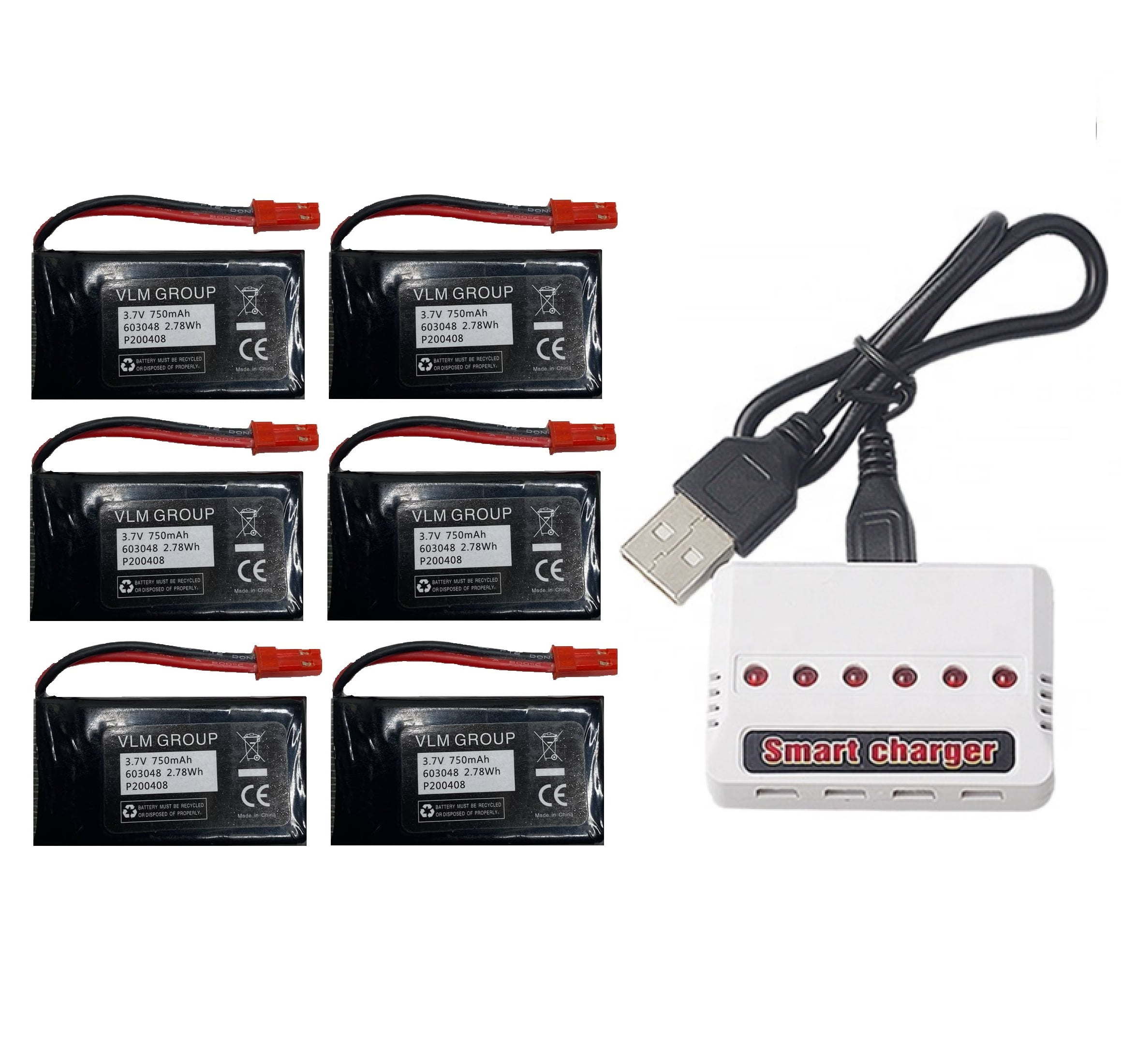 Sky Viper Drones Compatible Set of 6 Batteries 3.7V 1200mAh and Smart ...