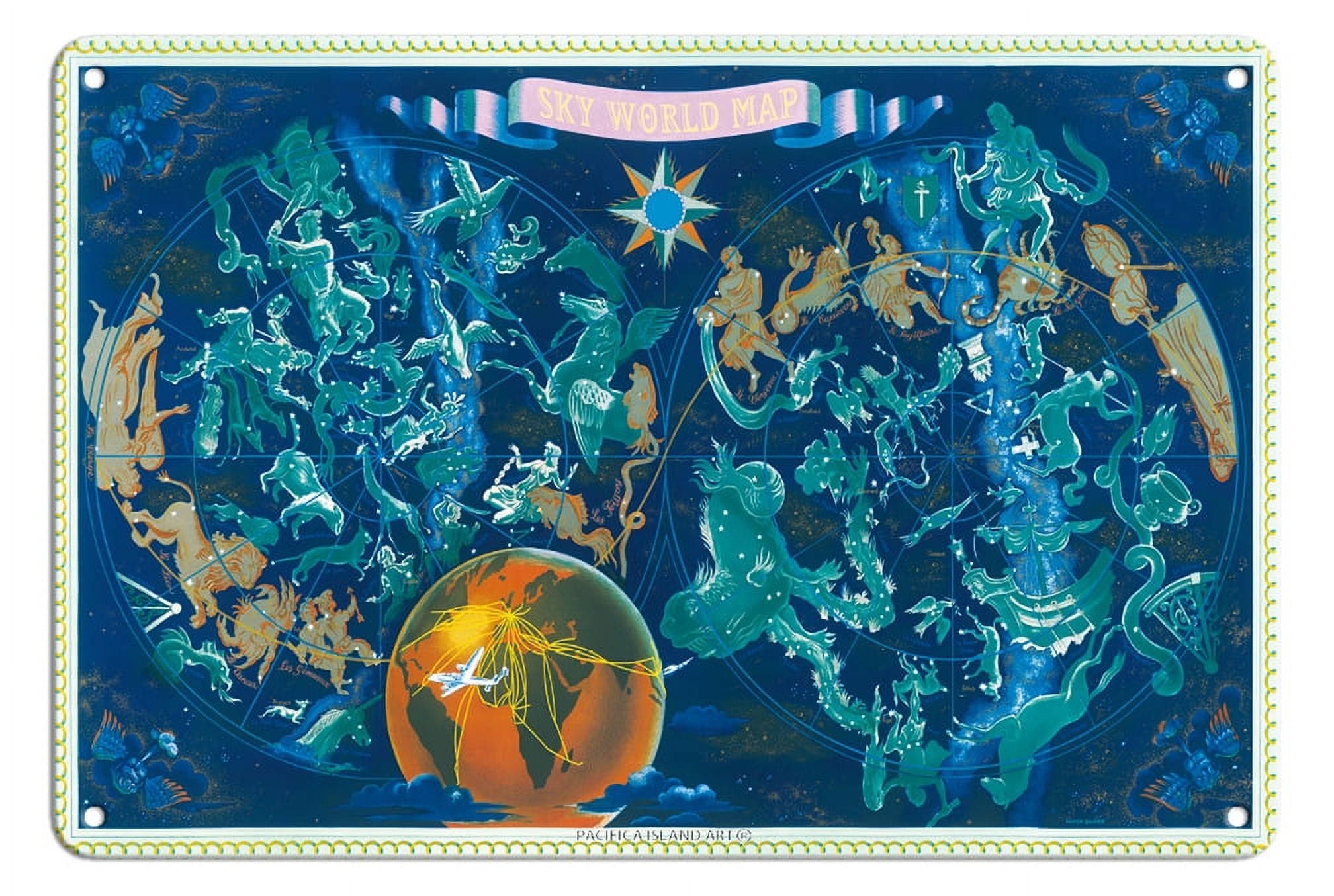 Sky World Map - Constellation Zodiac - Planisphere - Vintage Airline ...