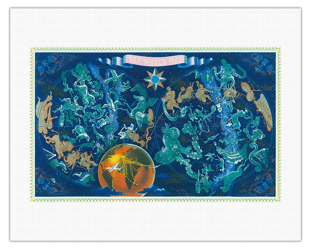 Sky World Map - Constellation Zodiac - Planisphere - Vintage Airline ...
