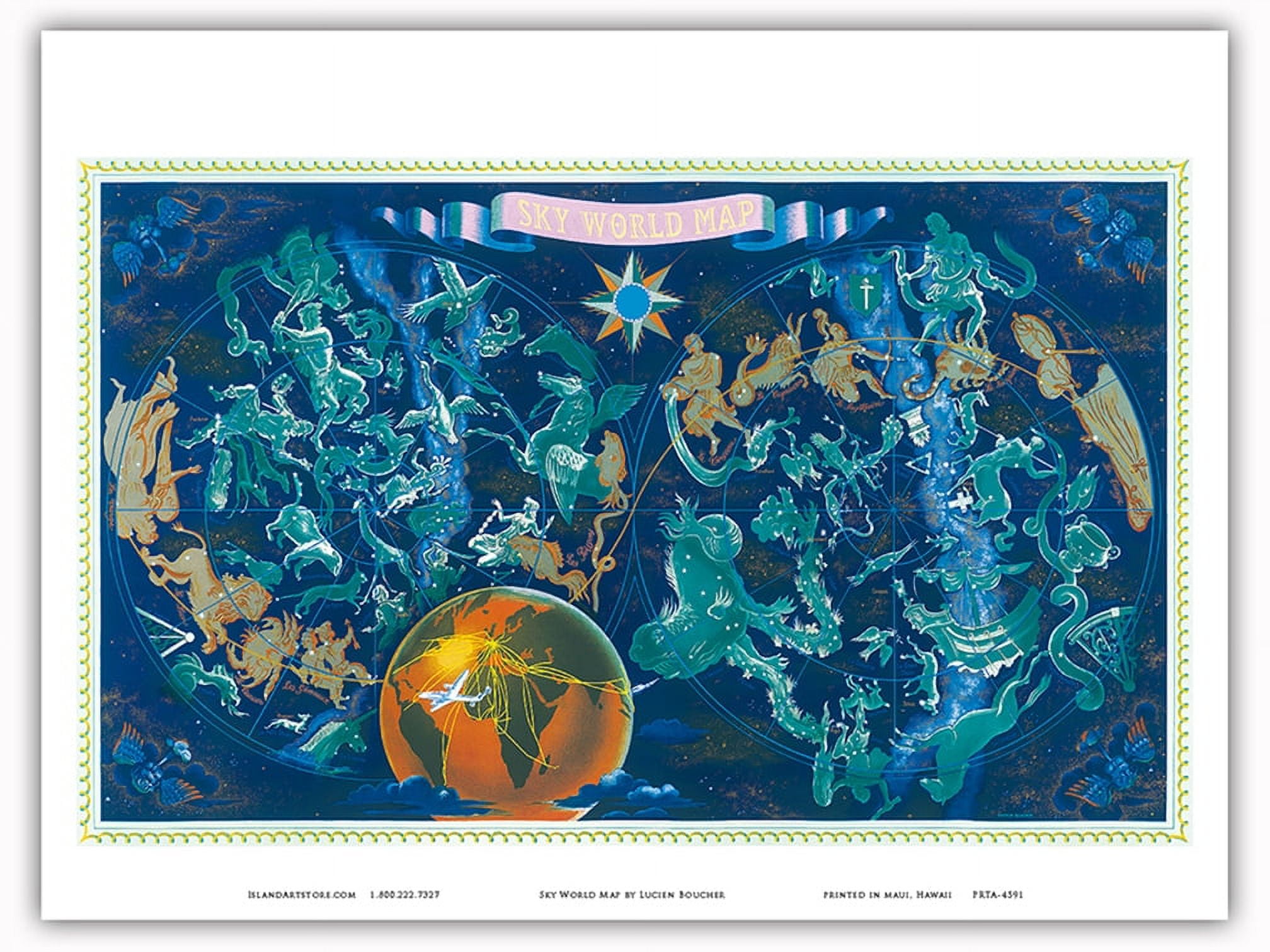 Sky World Map - Constellation Zodiac - Planisphere - Vintage Airline ...