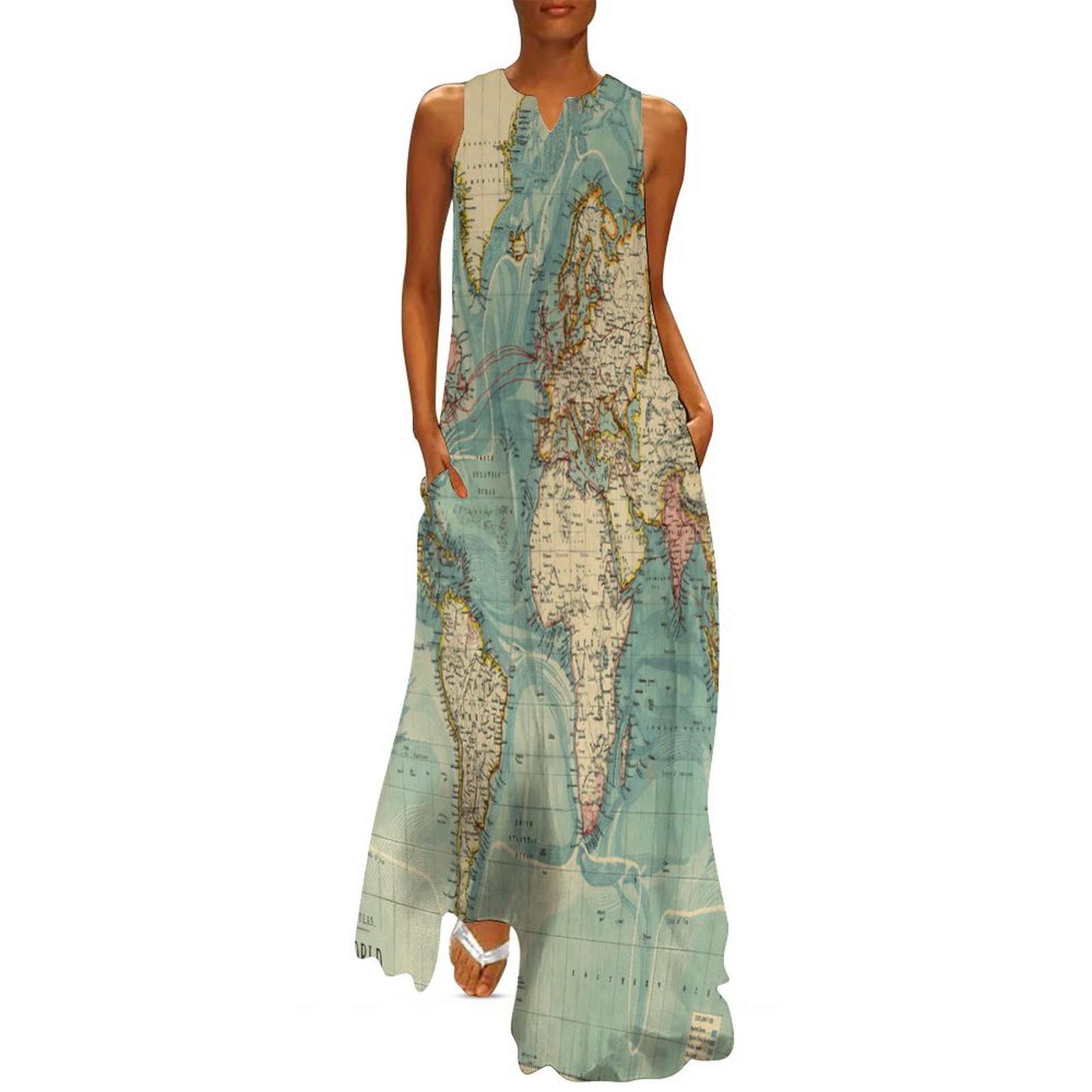 Sky blue world map Long Dress luxury evening dresses women clothing new ...