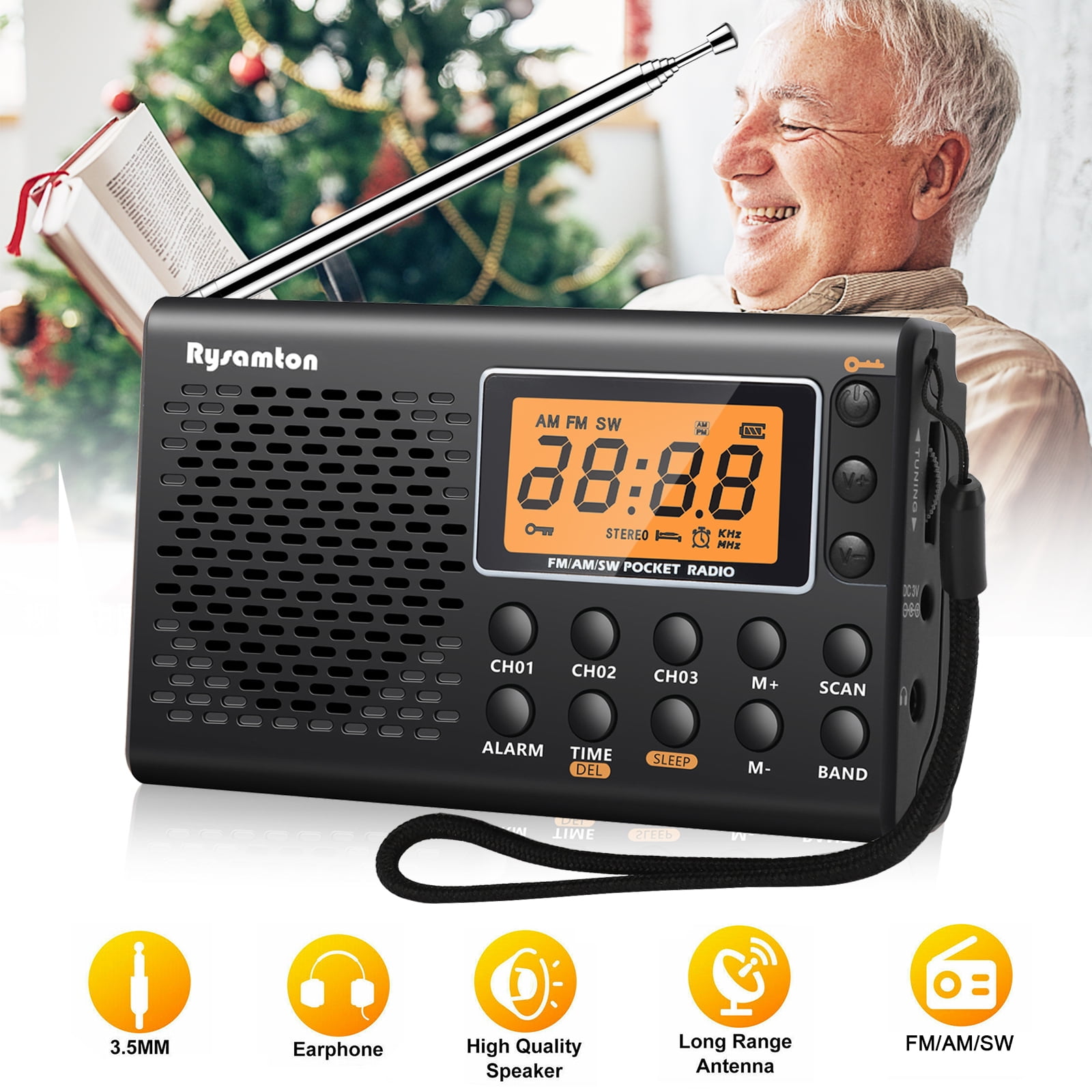 SkyAuks Portable AM/FM/SW Radio, Battery Operated, 3.5MM Headphone Jack ...