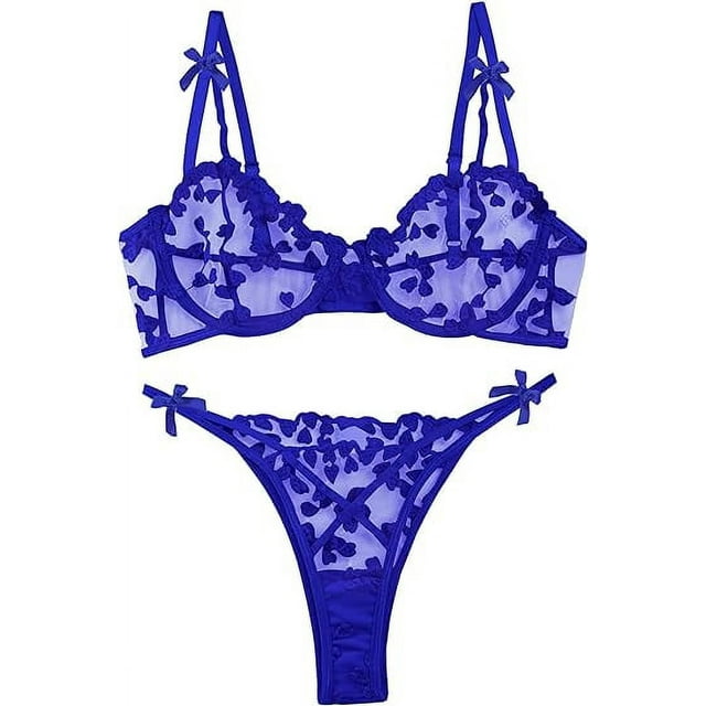 Skyauks Push Up Strappy Lingerie Set Mesh Sheer Eyelash Lace Matching Bra And Panty Sets