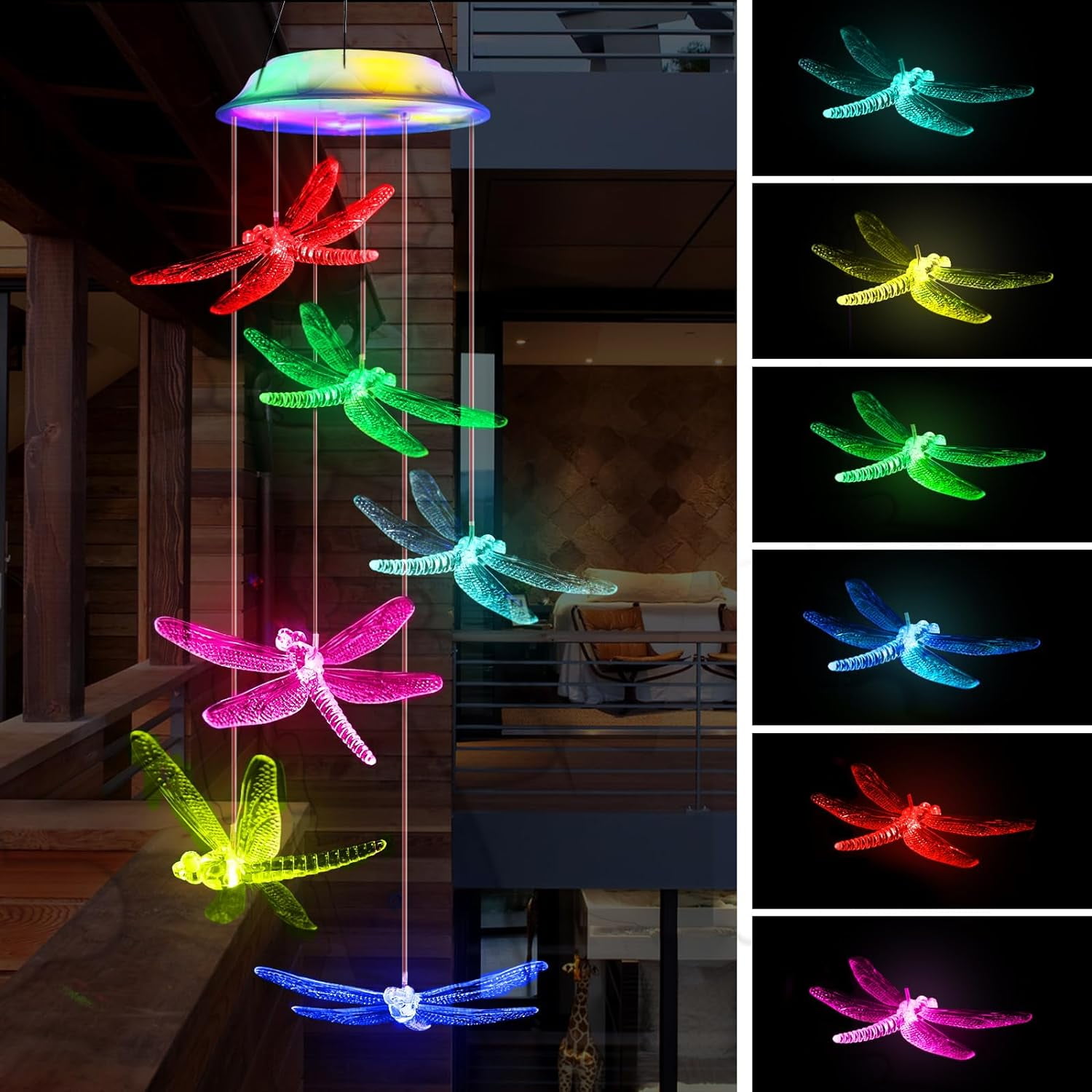 SkyAuks Solar Dragonfly Wind Chimes, Color Changing Solar Wind Chimes ...