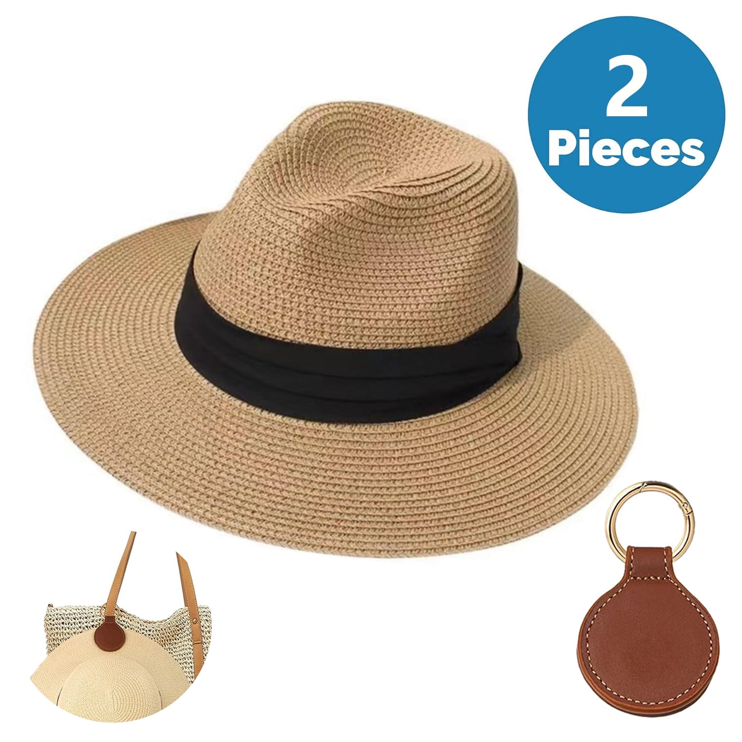 SkyAuks Womens Straw Hat with Hat Clip, Packable Wide Brim UV Sun Visor Caps, Khaki - Walmart.com
