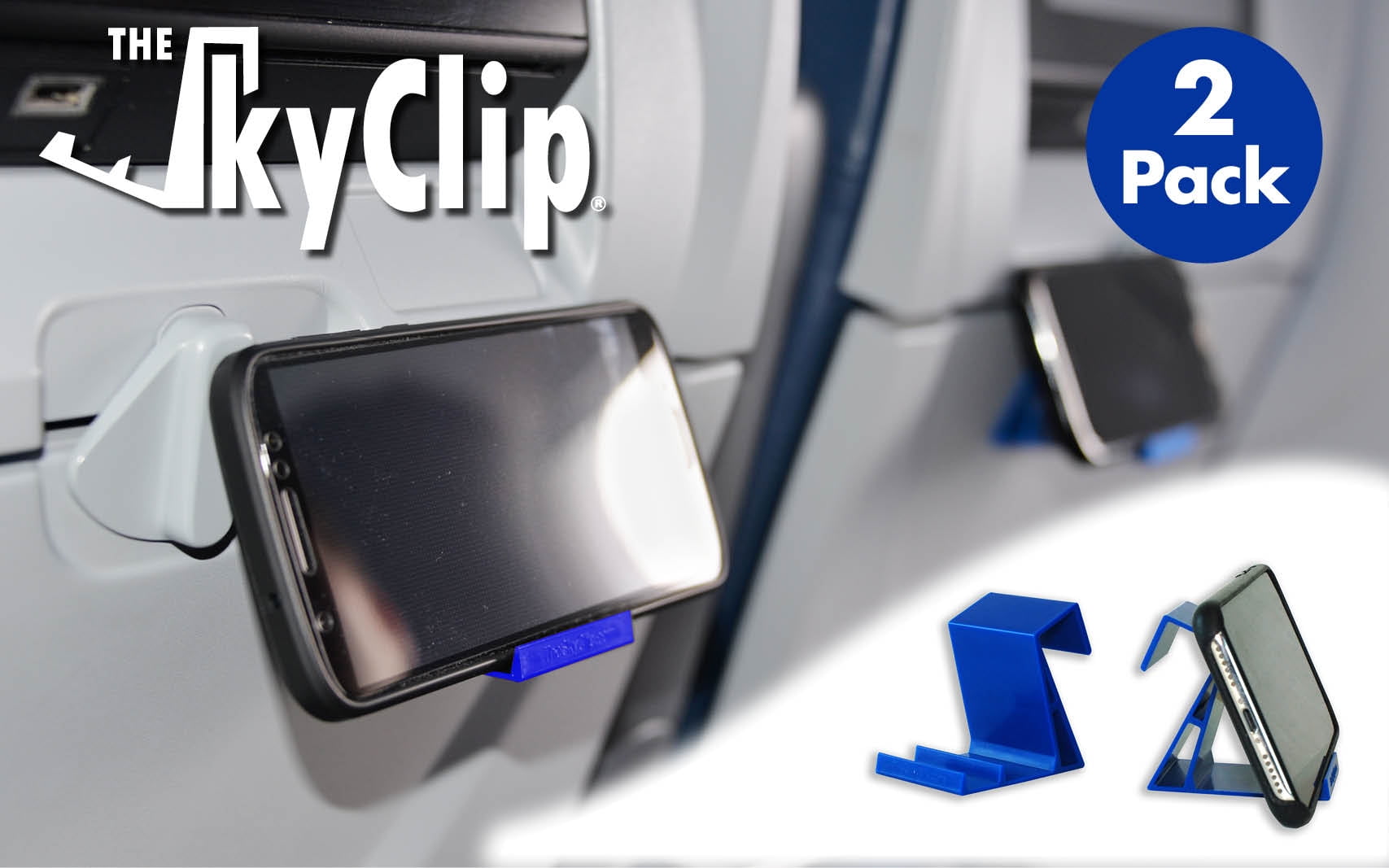 The SkyClip - (Blue, 2 Pack) Airplane Seatback Tray Table Cell Phone ...
