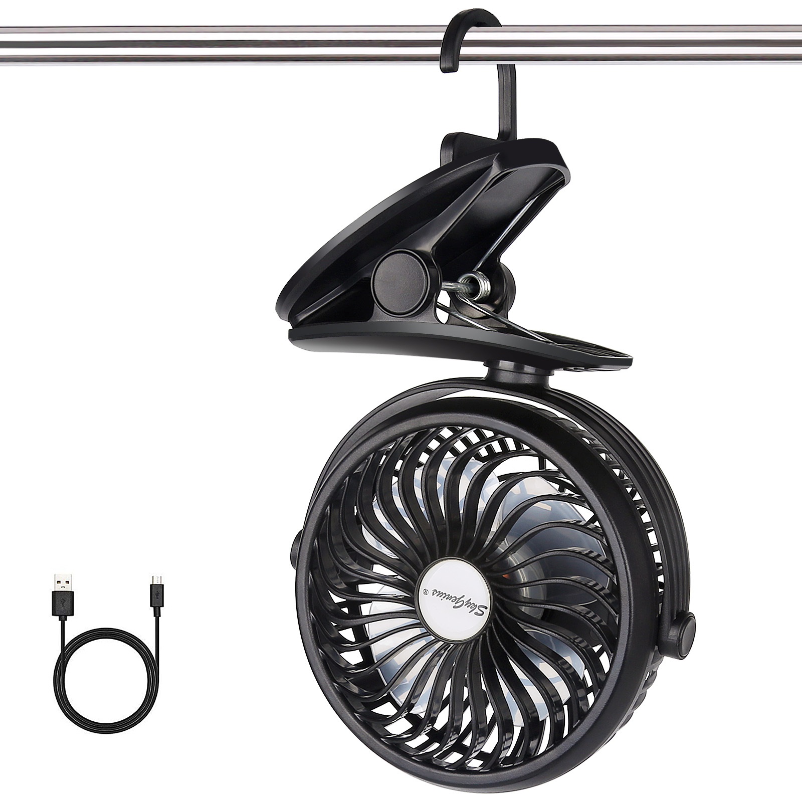 Sky Genius Battery Operated Mini Fan 4400 mAh Clip On Desk Fan, Black ...