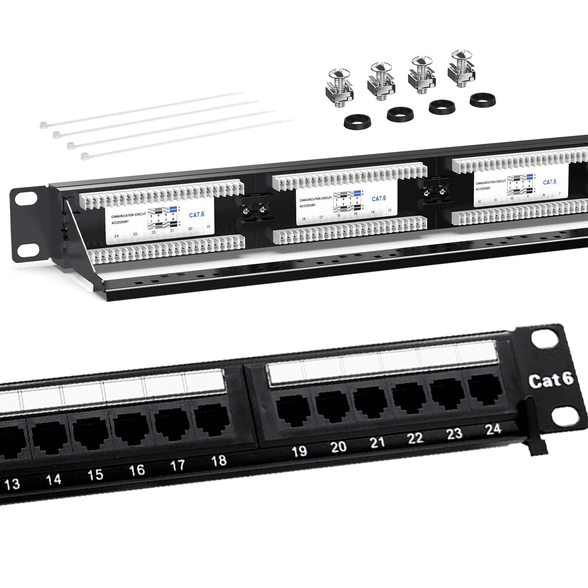 SkyQ 24 Port Patch Panel Cat6 Keystone 19 inch 1U Rack or Wall Mount ...