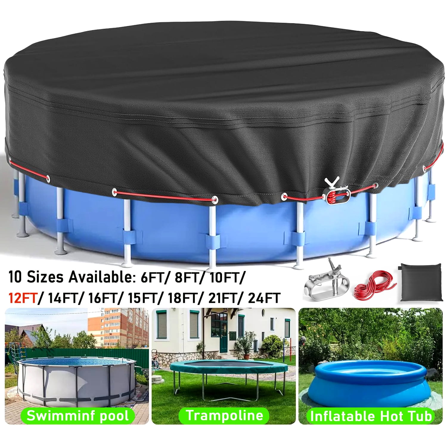 SkyTex 12 ft Round Pool Cover Oxford Round Pool Solar Cover Above ...