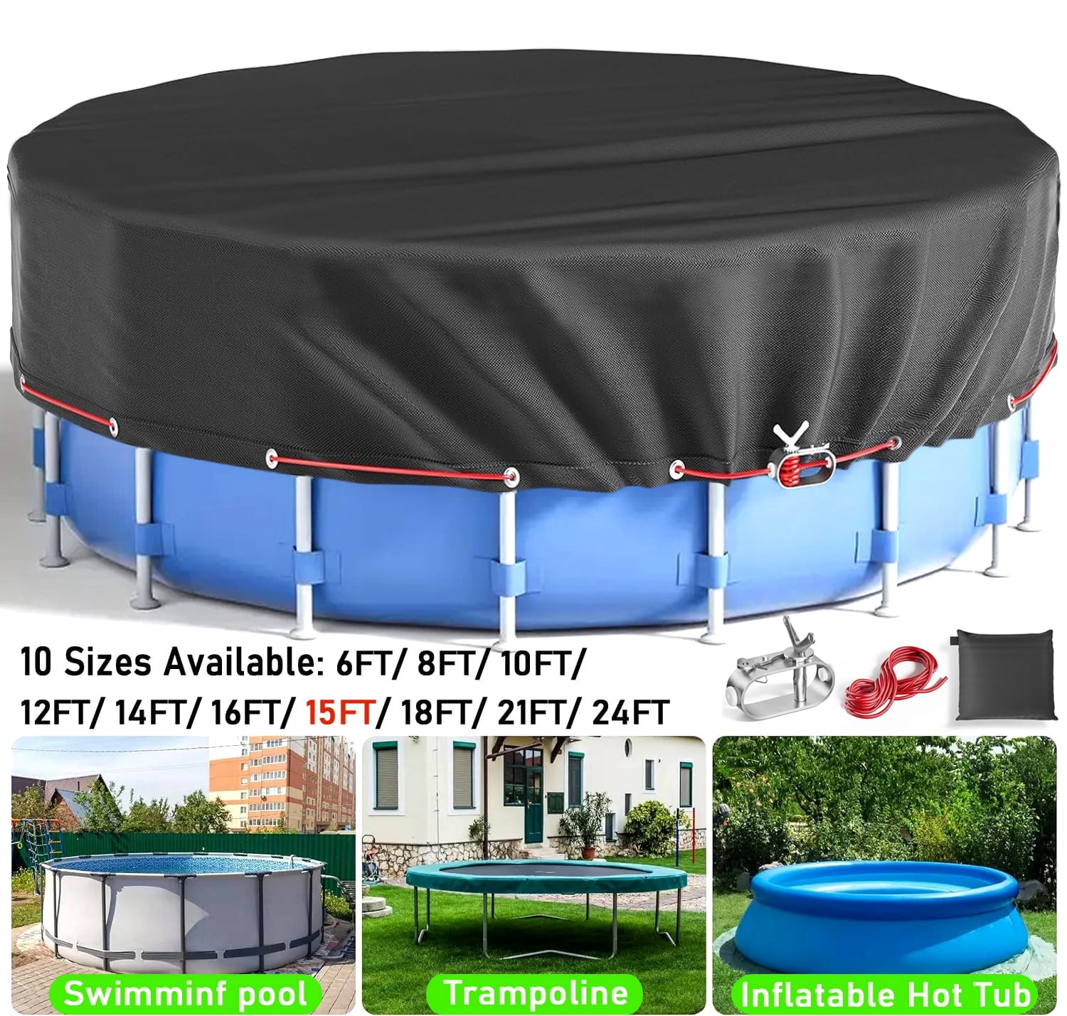 SHELTUSE 15 ft Round Pool Cover Oxford Round Pool Solar Cover Above ...