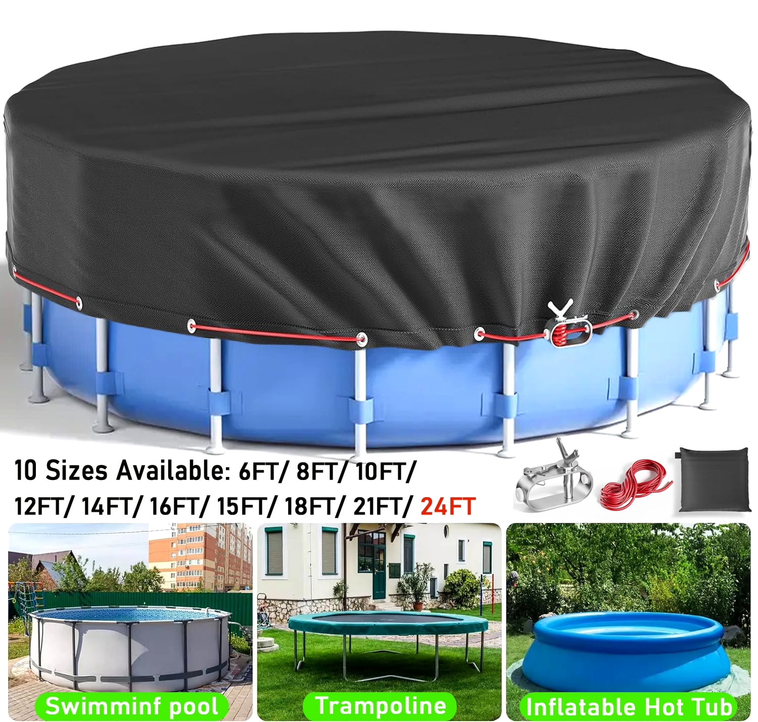 SkyTex 24 ft Round Pool Cover Oxford Round Pool Solar Cover Above ...