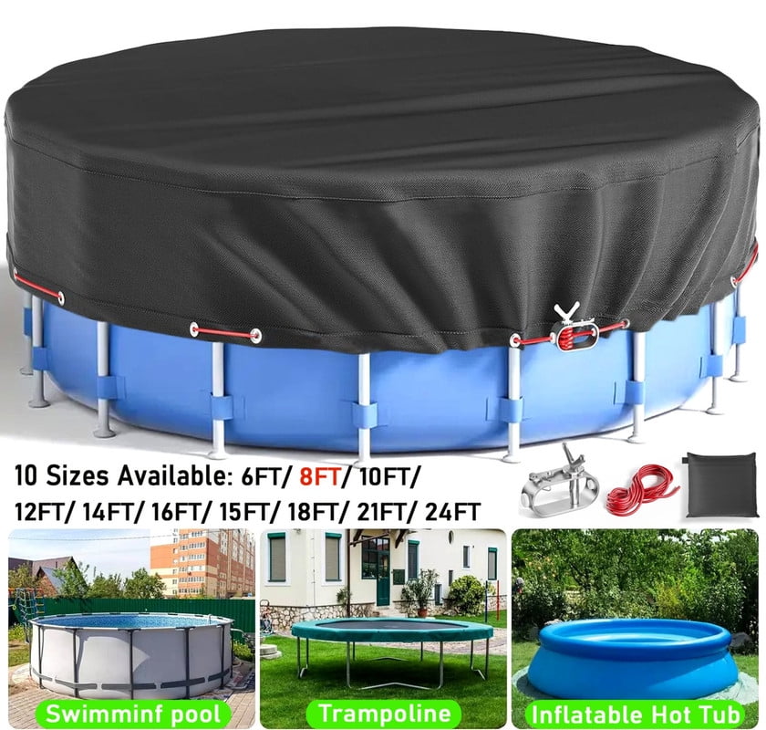 SHELTUSE 8 ft Round Pool Cover, Oxford Above Ground Pool Cover, UV ...