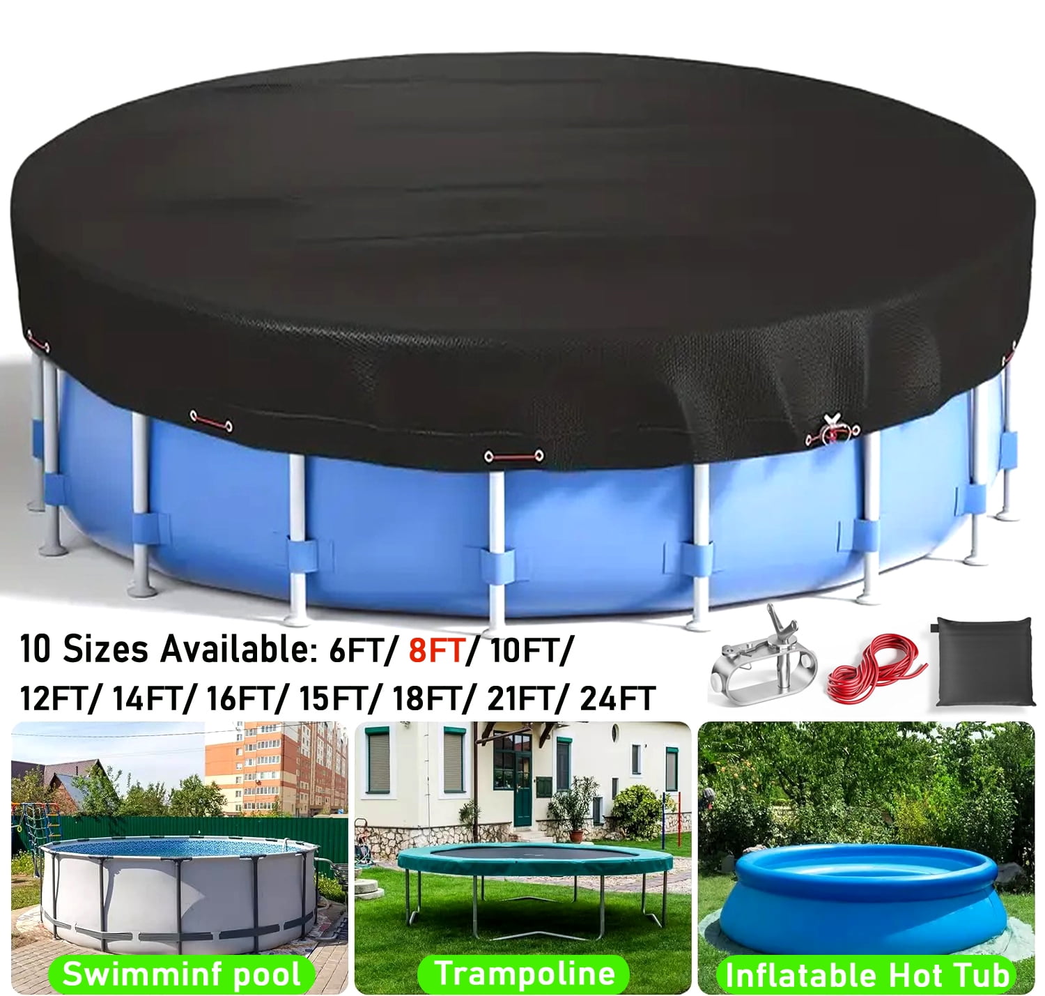 SkyTex 8 ft Round Pool Cover Oxford Round Pool Solar Cover Above Ground ...