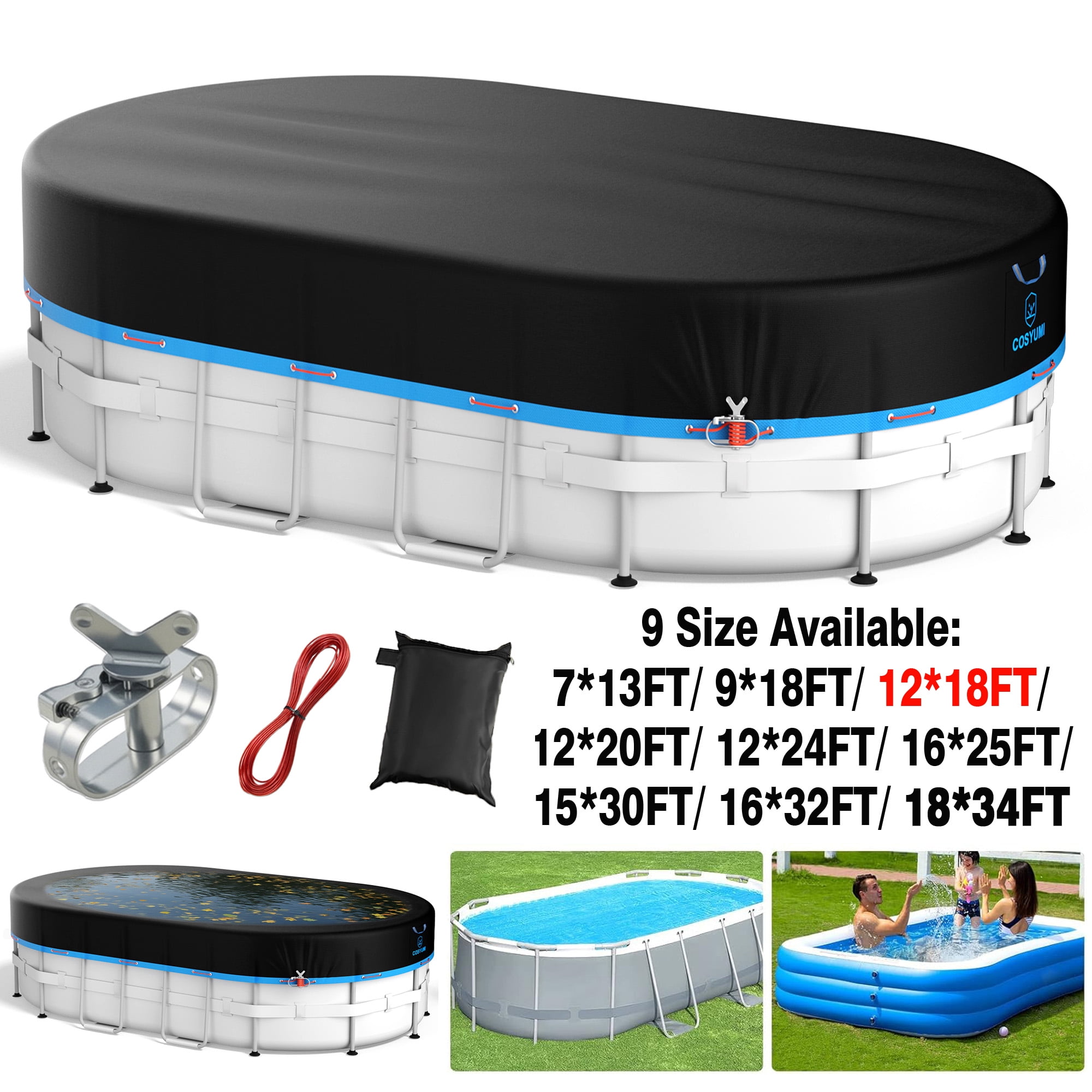 SHELTUSE Oval Pool Cover, 12X18 Ft Oxford Oval Pool Solar Cover Above ...