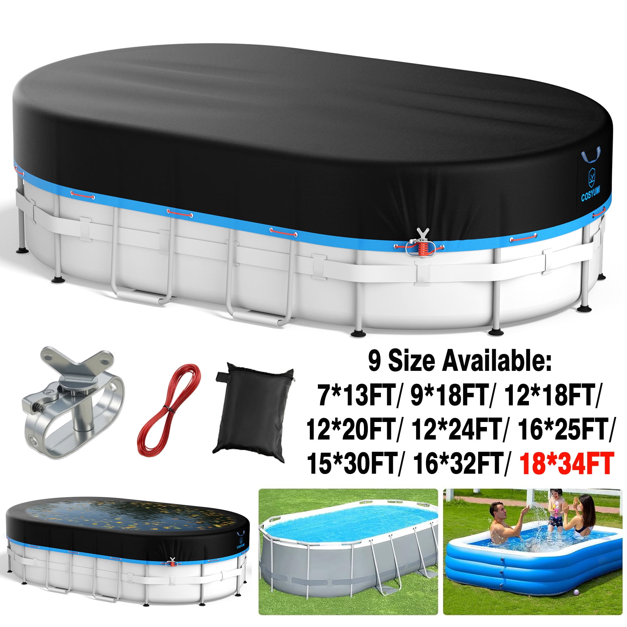 SHELTUSE Oval Pool Cover, 18X34 Ft Oxford Oval Pool Solar Cover Above ...
