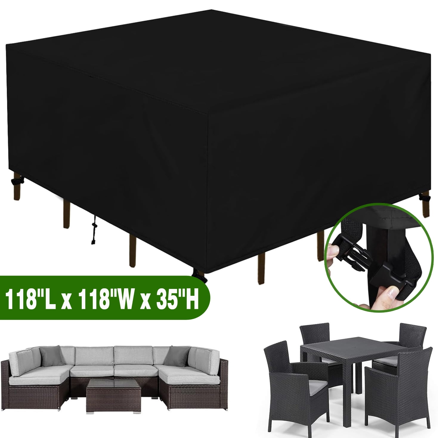 SHELTUSE Square Patio Table Cover, 118 L x 118 W x 35 H Inche ...