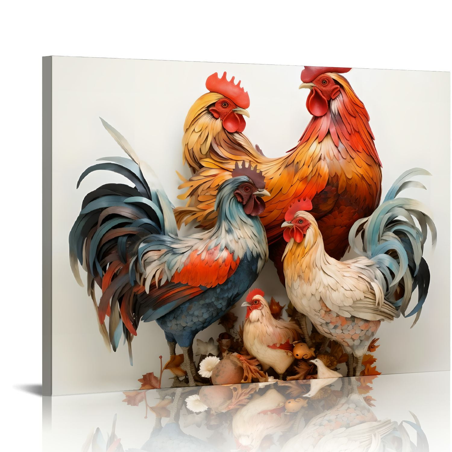 Skybluee Chickens Rooster White Background Modern Canvas Prints for ...