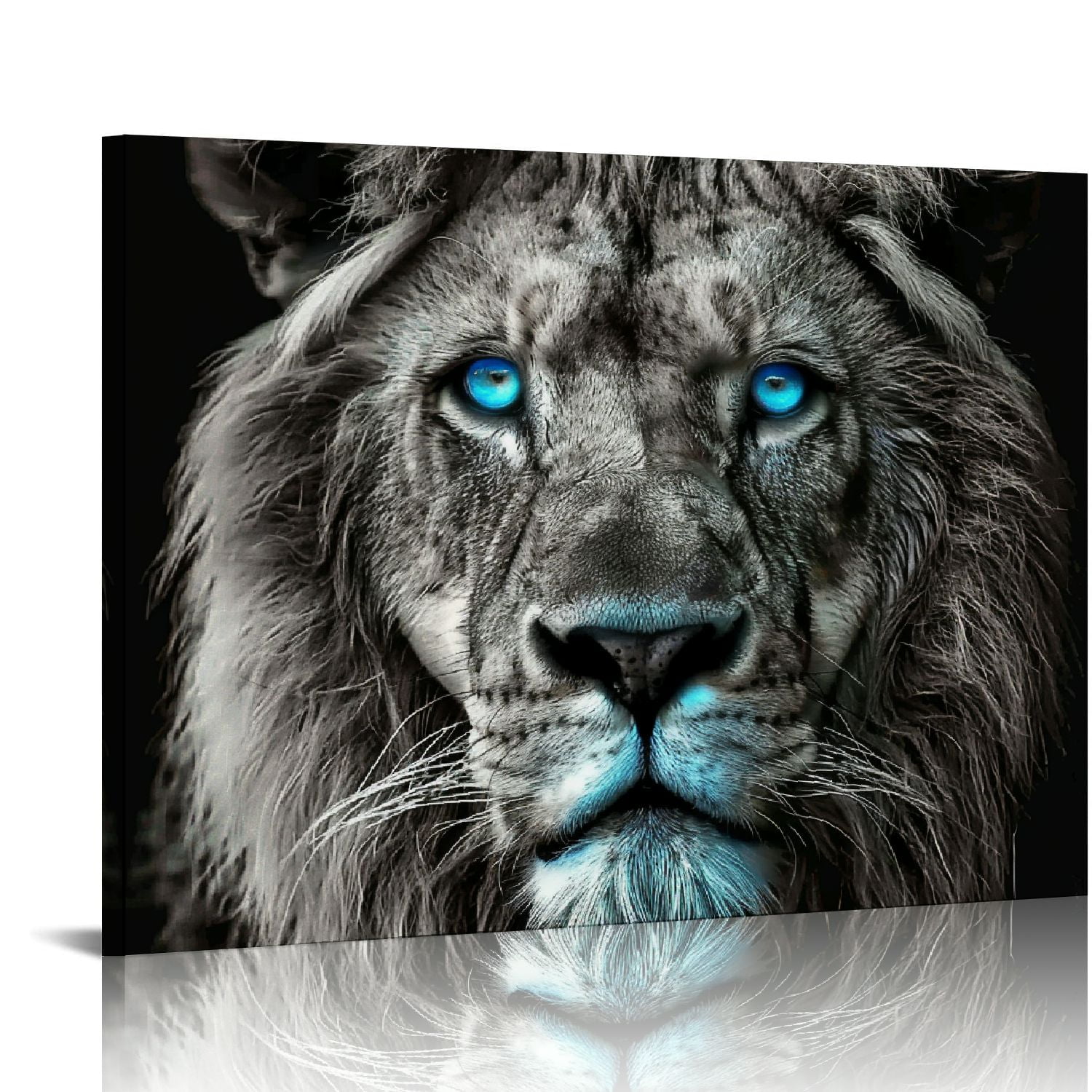 Skybluee Lion Blue Eyes Black Background Modern Canvas Prints for ...