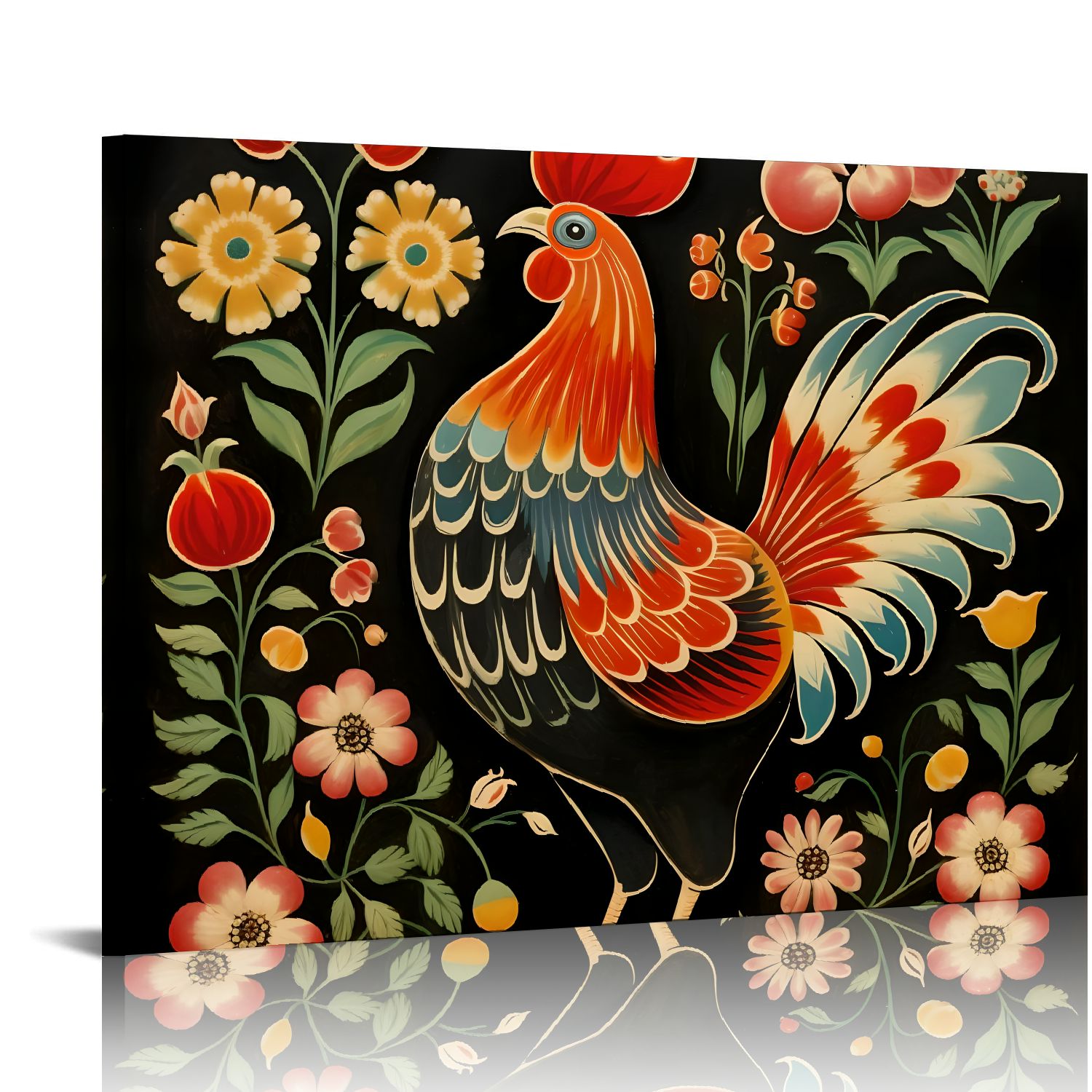 Skybluee Rooster Sign Folk Art Modern Canvas Prints for Home Office ...
