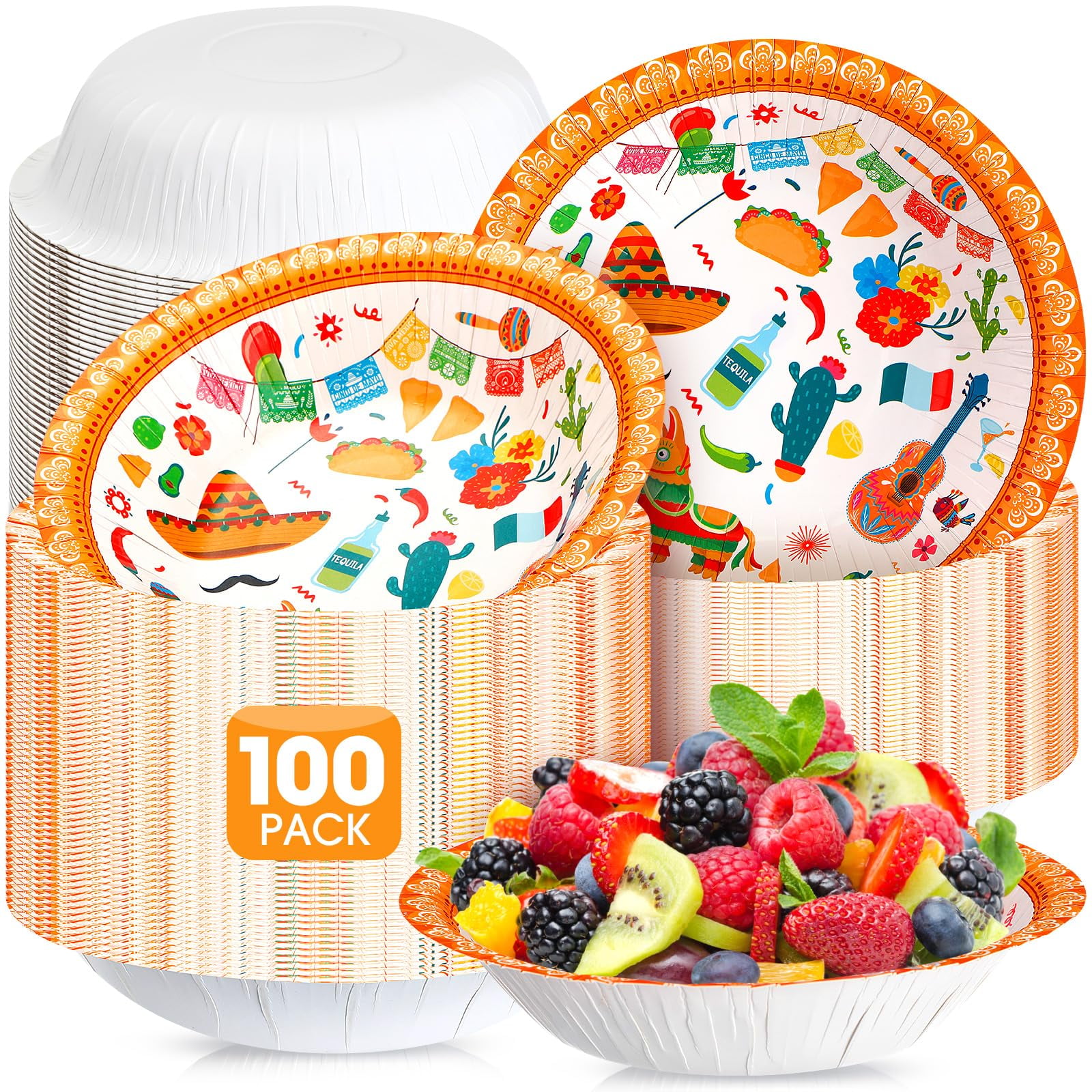 Skybooly 100 Pcs 16 oz Fiesta AFN1Bowls Disposable Mexican Party ...