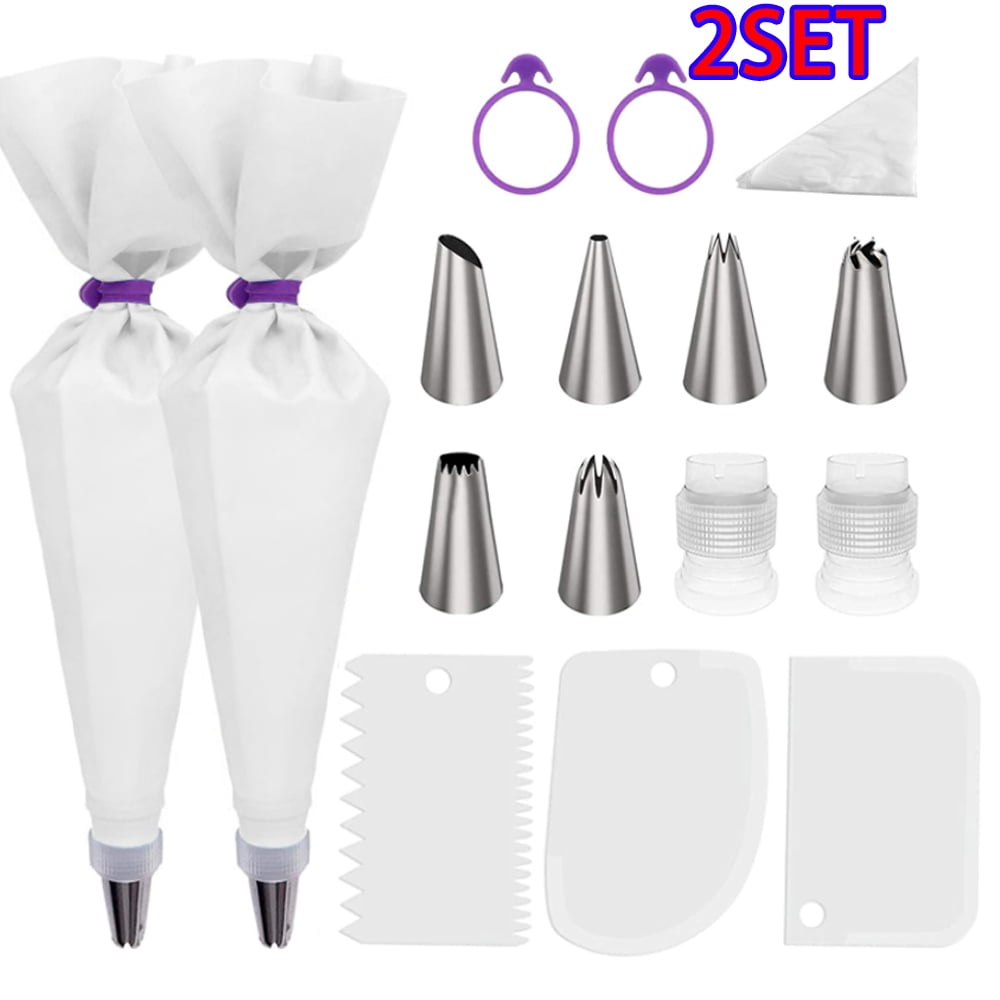 Skycarper 2SET Piping Bags and Tips Set, Icing Piping Kit with Reusable ...