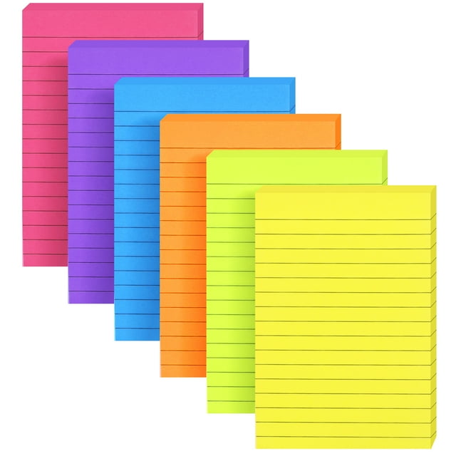 Skycase Large Supplies Sticky Notes Pads, 6 Pack Colored Lined 4x6 inch ...