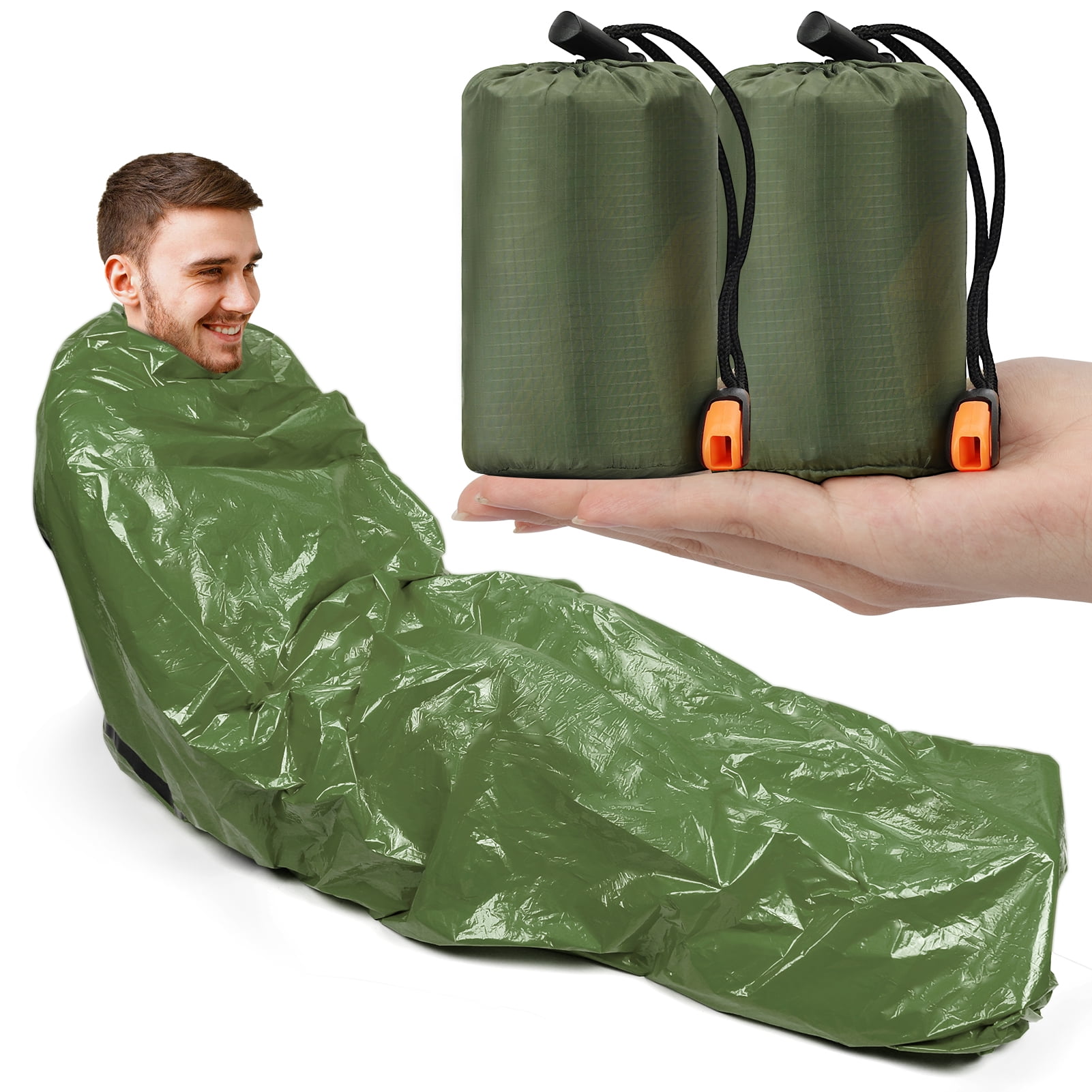 Skycase Emergency Sleeping Bag, 2 Packs Portable Thermal Bivy Sack with ...