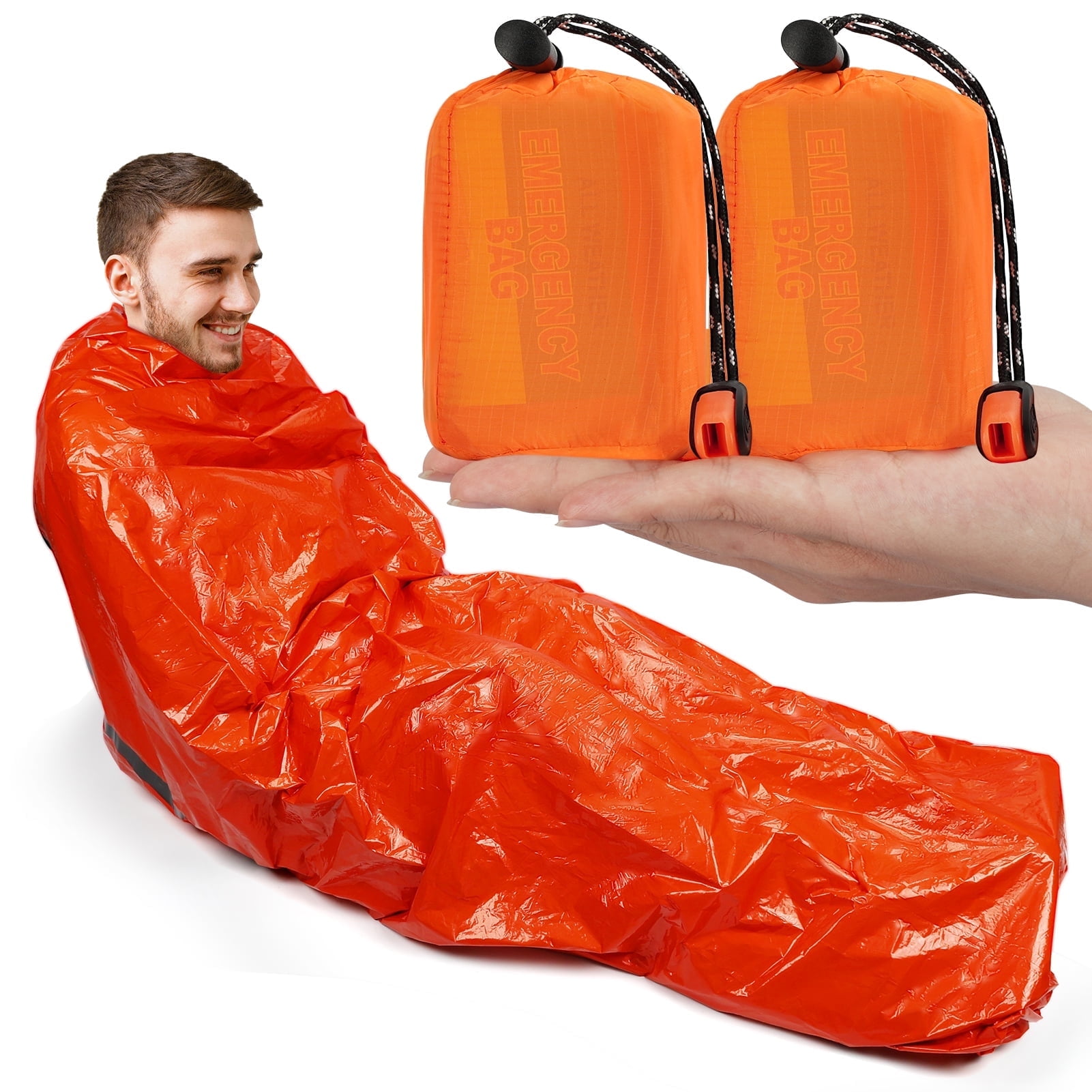 Skycase Emergency Sleeping Bag, 2 Packs Portable Thermal Bivy Sack with ...