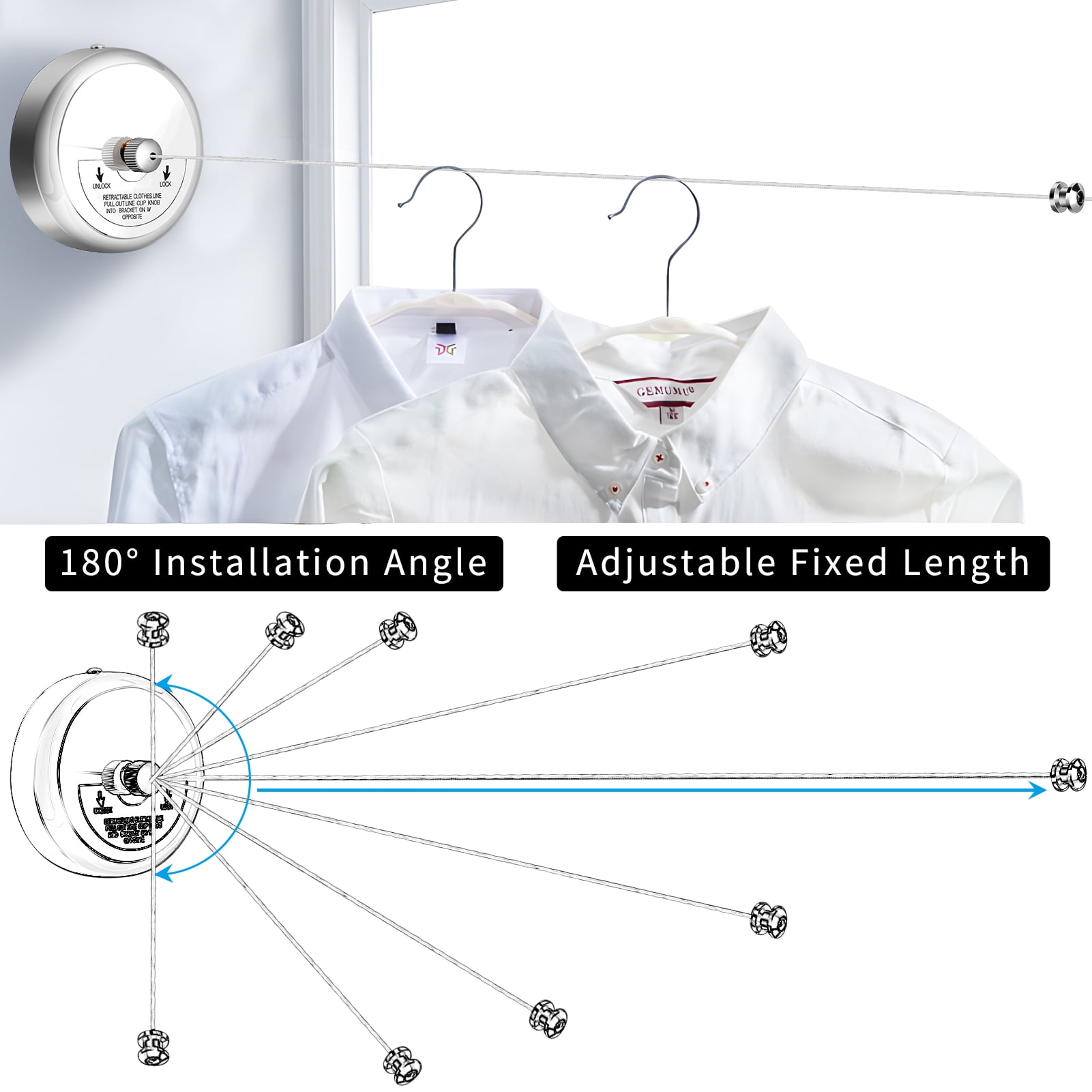 Skycase Retractable Clothesline, Stainless Steel, Adjustable Nylon Rope ...
