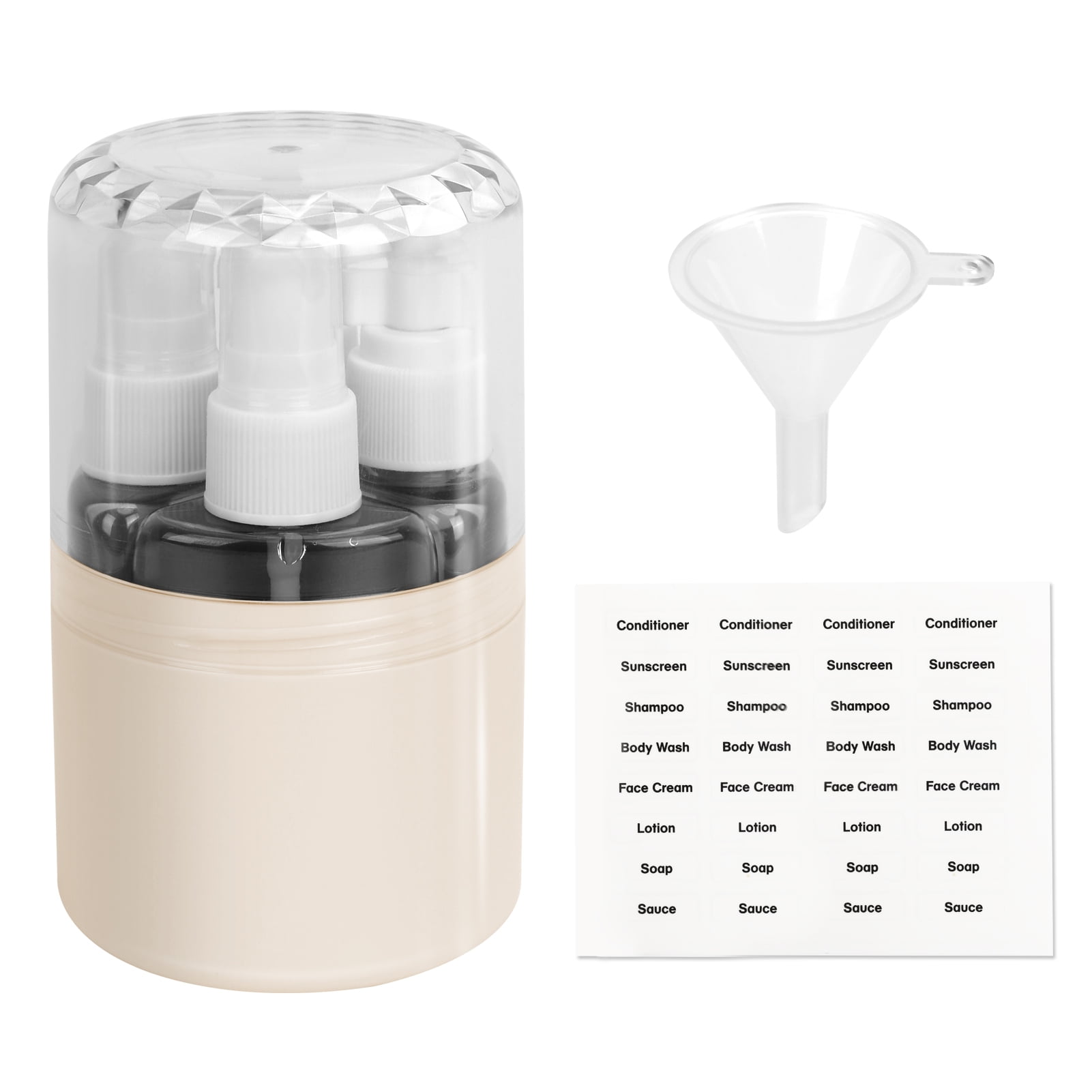 4-in-1 Refillable Travel Bottles, Snap-on Lid, 1.69 oz, Beige, 4 Count ...