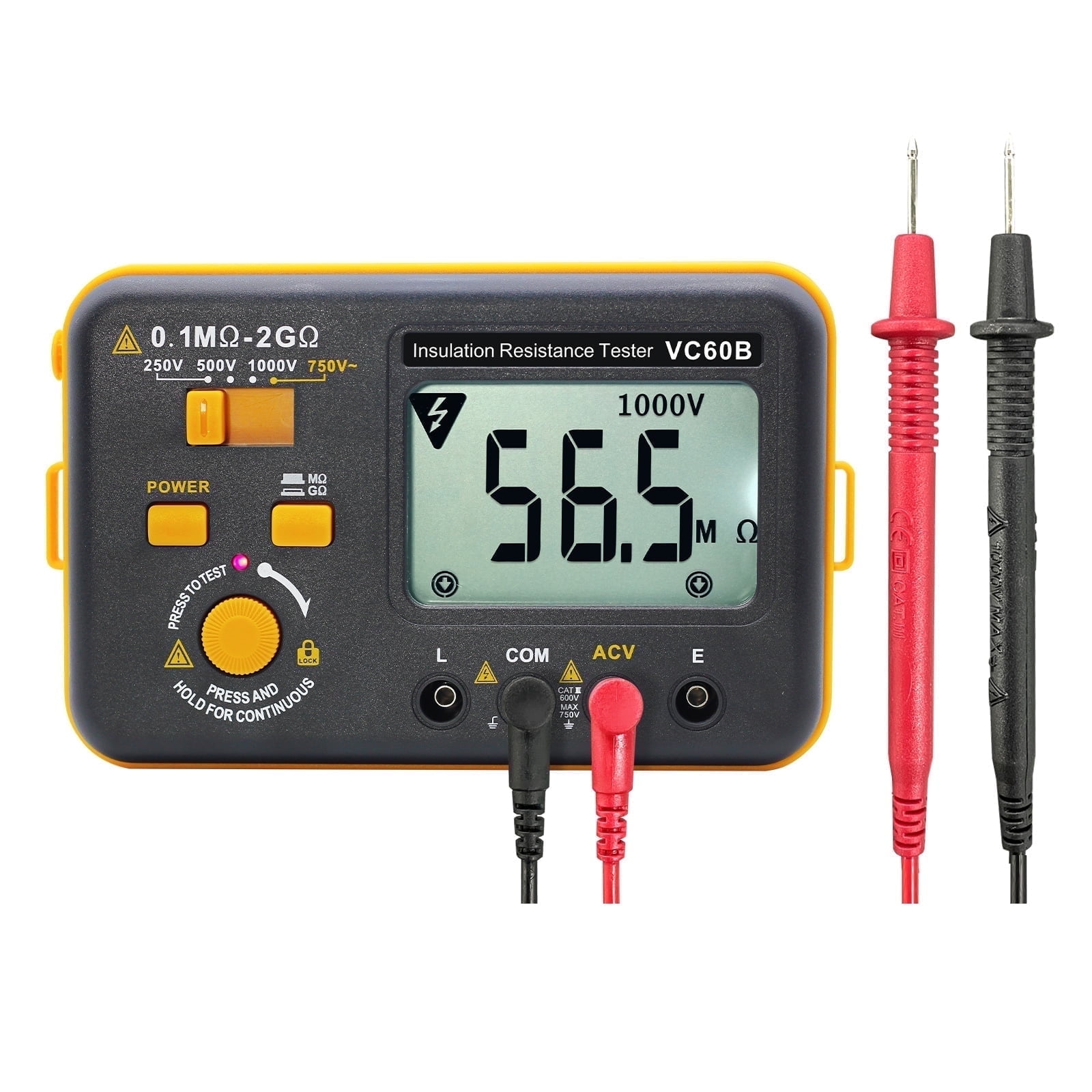 Skycenx VC60B Insulation Resistance Tester, 250V/500V/1000V, 0.1MΩ~2GΩ ...