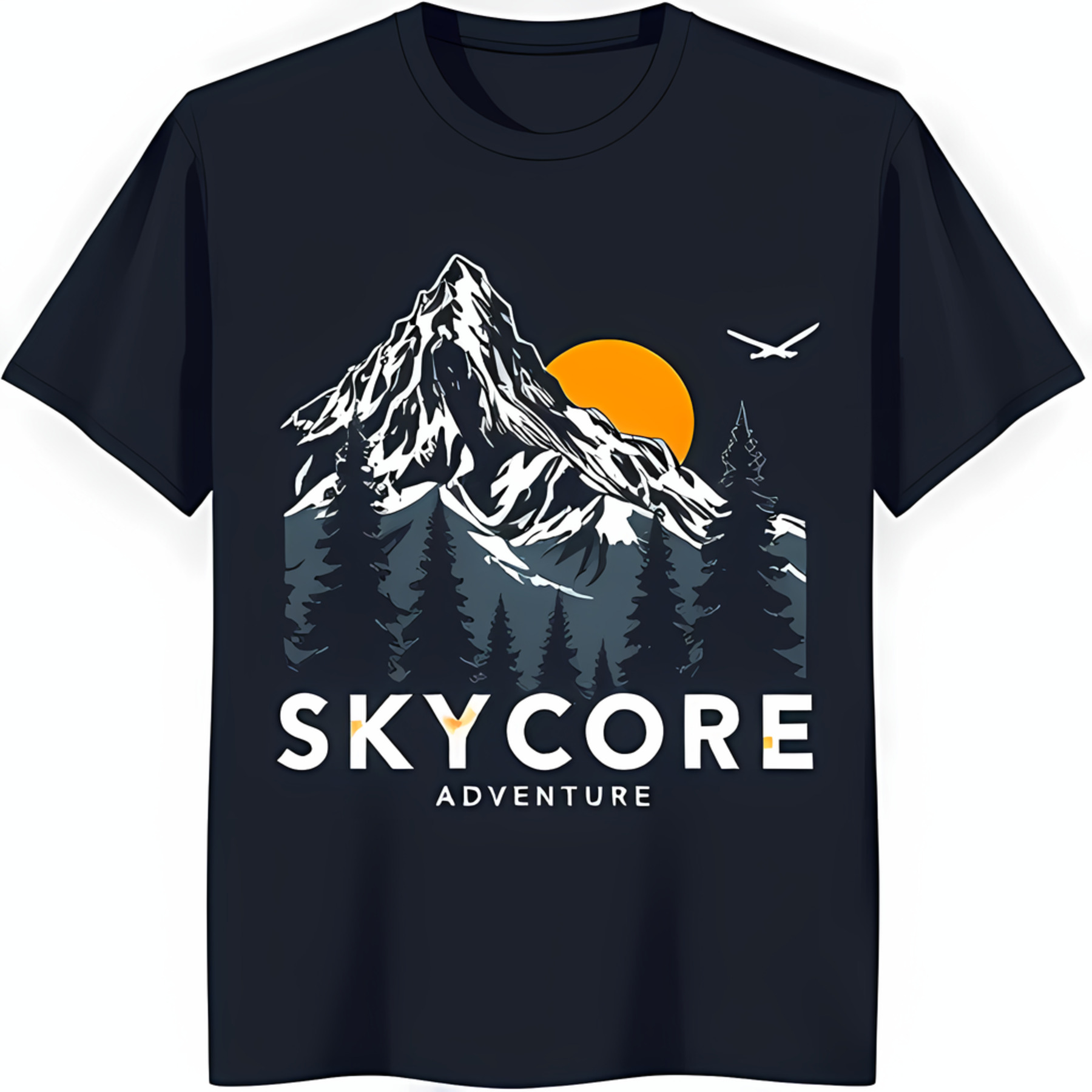 Skycore Adventure T-Shirt Dark Blue Mountain Range Graphic with Sun & Pine Trees - Walmart.com