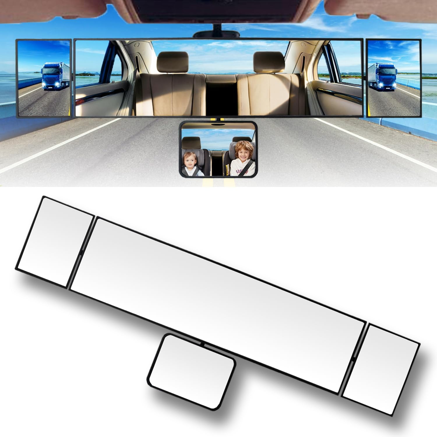 SkycropHD 15.2" Rear View Mirror with Baby Mirror, Clip on Wide Angle ...