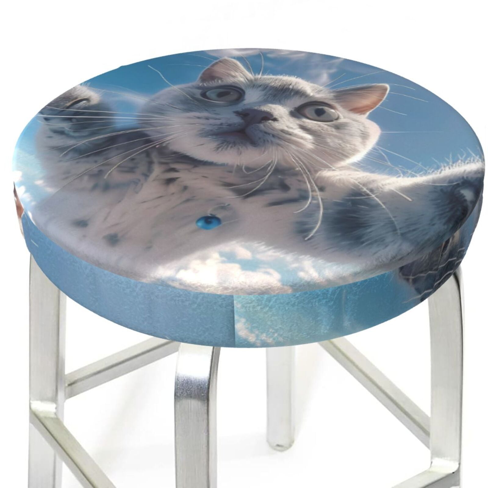 Skydiving Cat Fisheye View Bar Stool Covers - Stretch Round Seat Covers ...